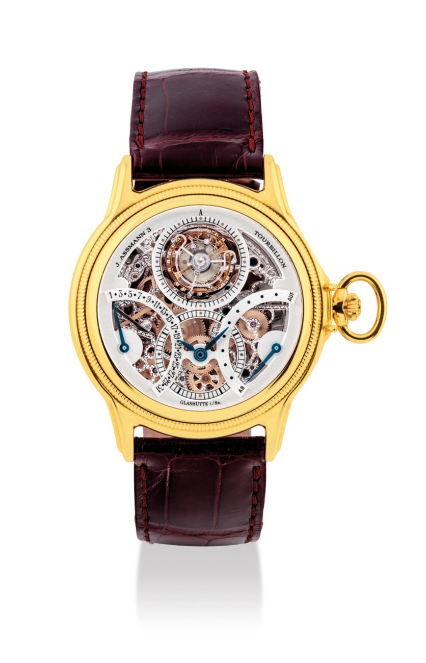 GLASHÜTTE ORIGINAL. A VERY FINE AND RARE 18K PINK GOLD CONVERTIBLE ...