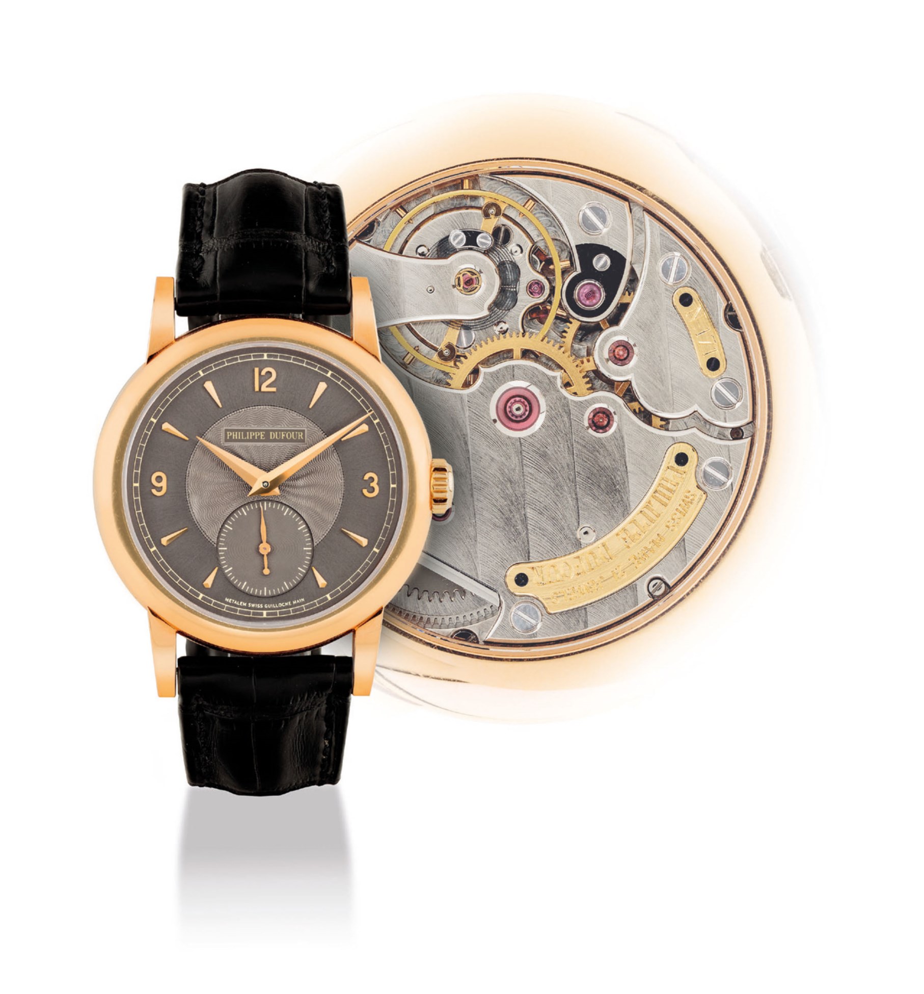 PHILIPPE DUFOUR. AN EXTREMELY FINE AND VERY RARE 18K PINK GOLD ...