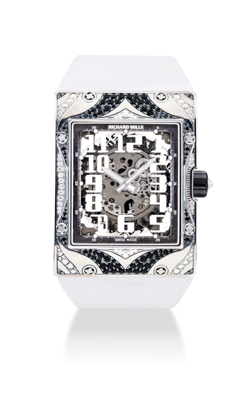 RICHARD MILLE. AN IMPRESSIVE AND RARE 18K WHITE GOLD, DIAMOND AND BLACK ...