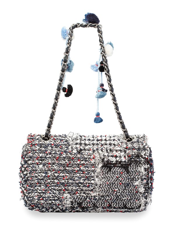 A LIMITED EDITION TWEED & POM POM PARIS-DUBAI CLASSIC MEDIUM FLAP WITH ...