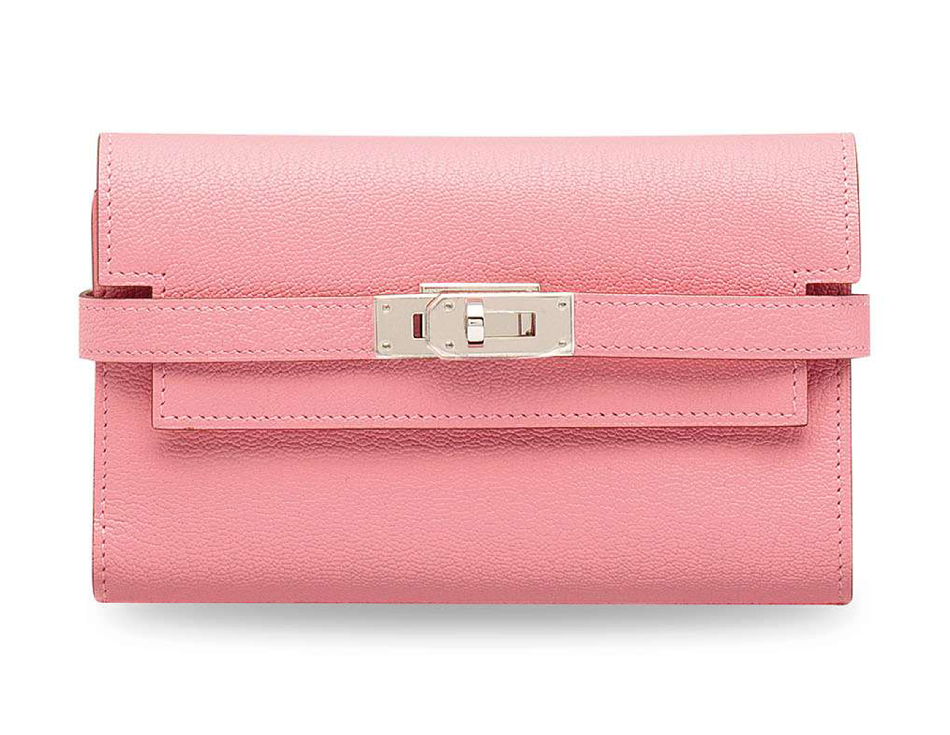 A PINK 5P CHÈVRE LEATHER KELLY WALLET WITH PALLADIUM HARDWARE, HERMÈS ...