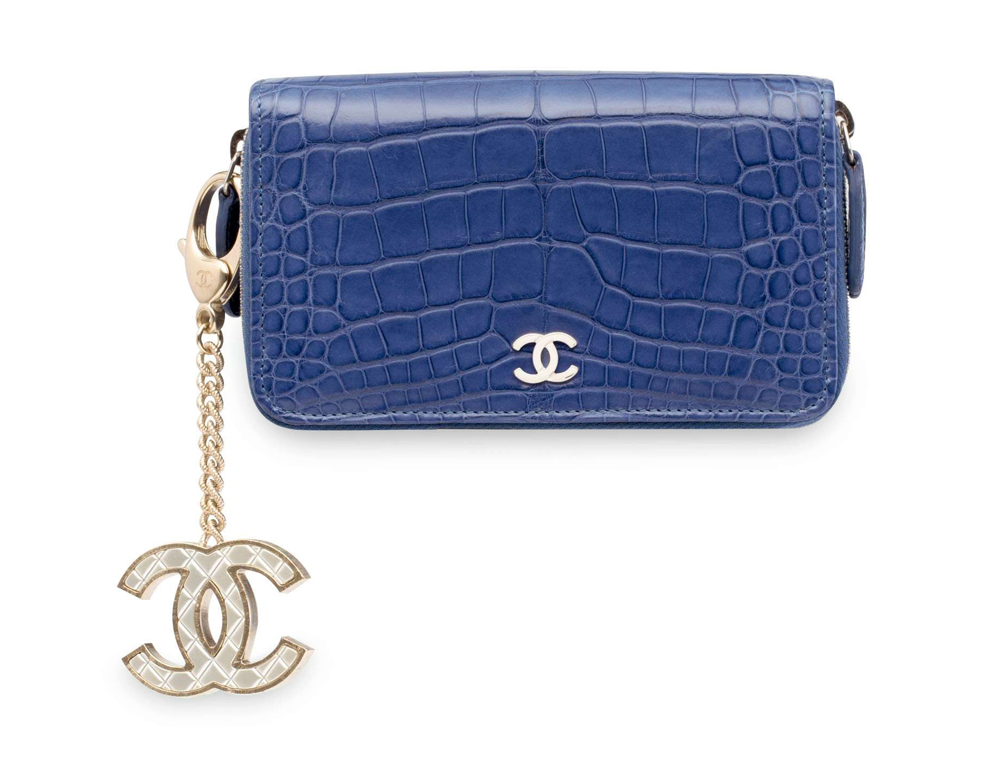 A MATTE BLUE CROCODILE SMALL WALLET WITH SILVER HARDWARE, CHANEL, 2015 ...