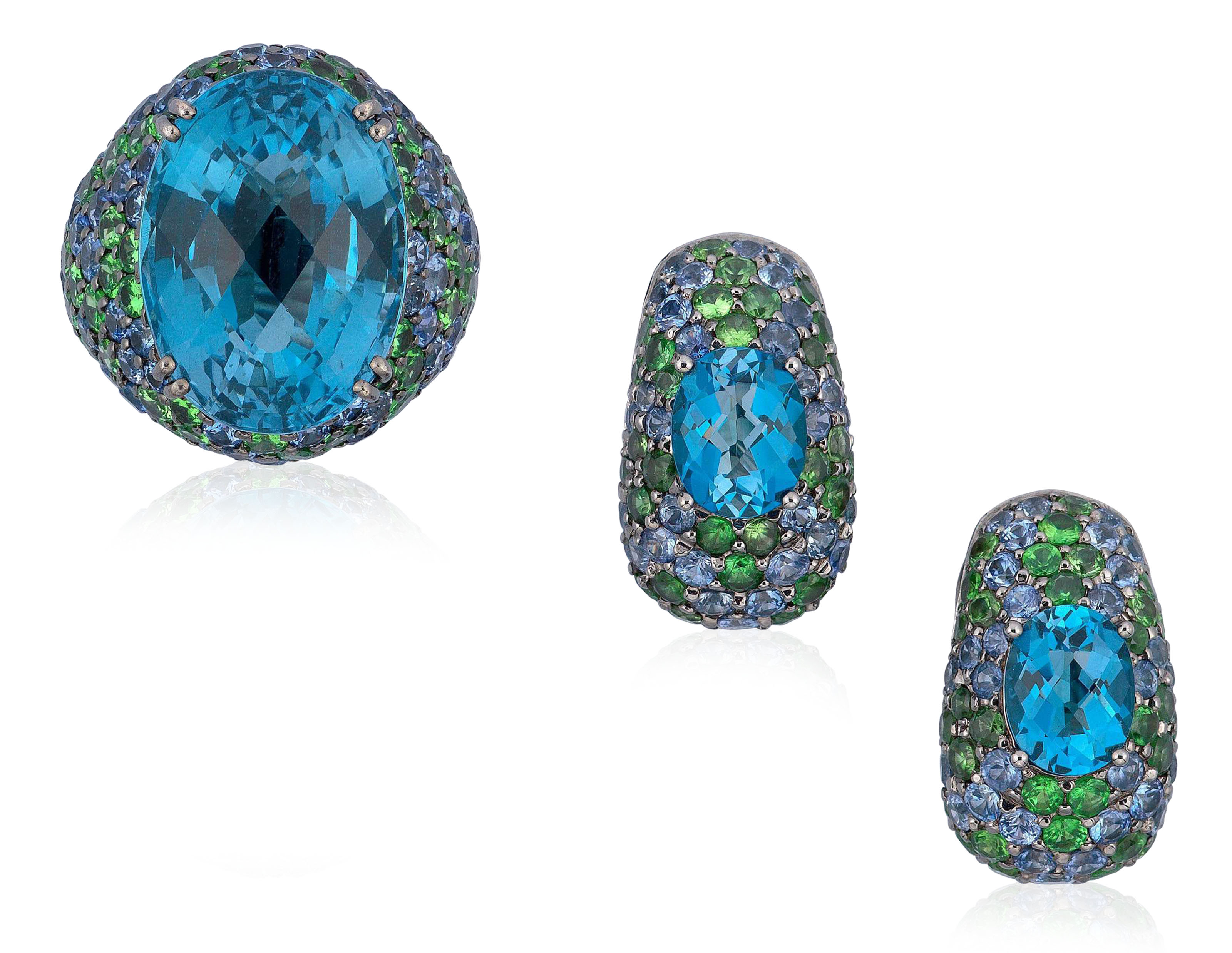 MULTI GEM RING AND EAR CLIPS, | Christie’s