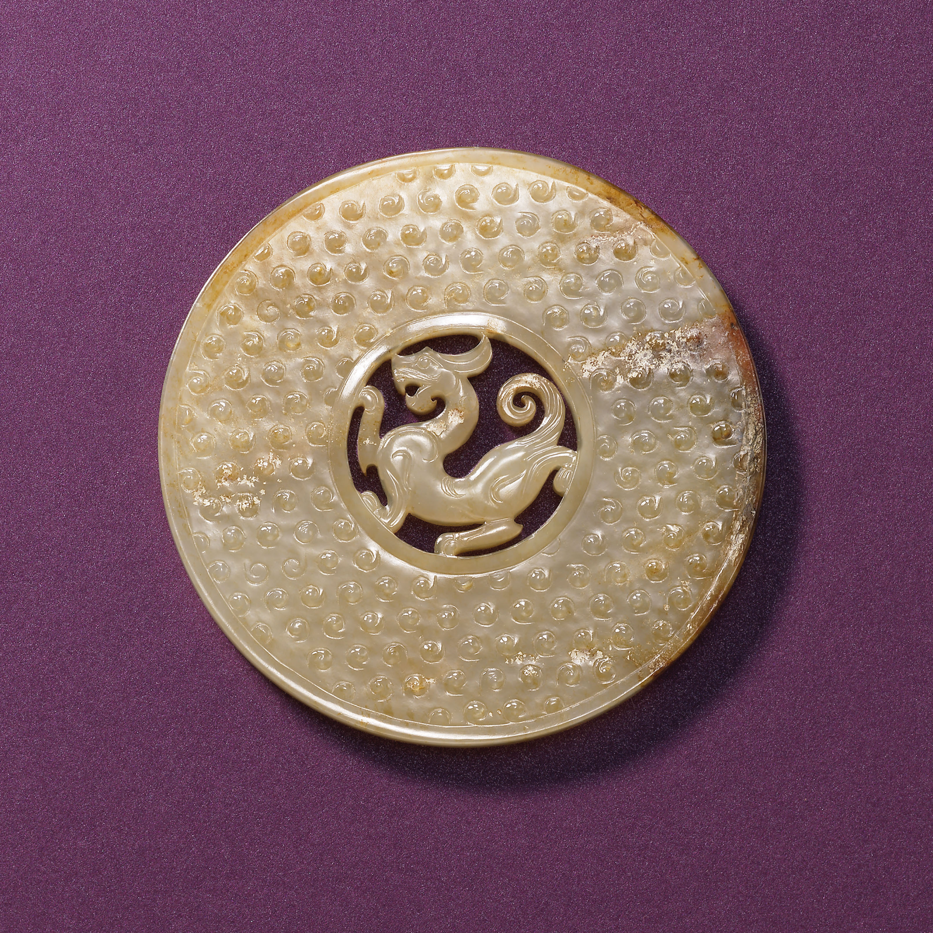 A JADE 'MYTHICAL BEASTS' PLECTRUM-SHAPED PENDANT, SONG DYNASTY (960 ...