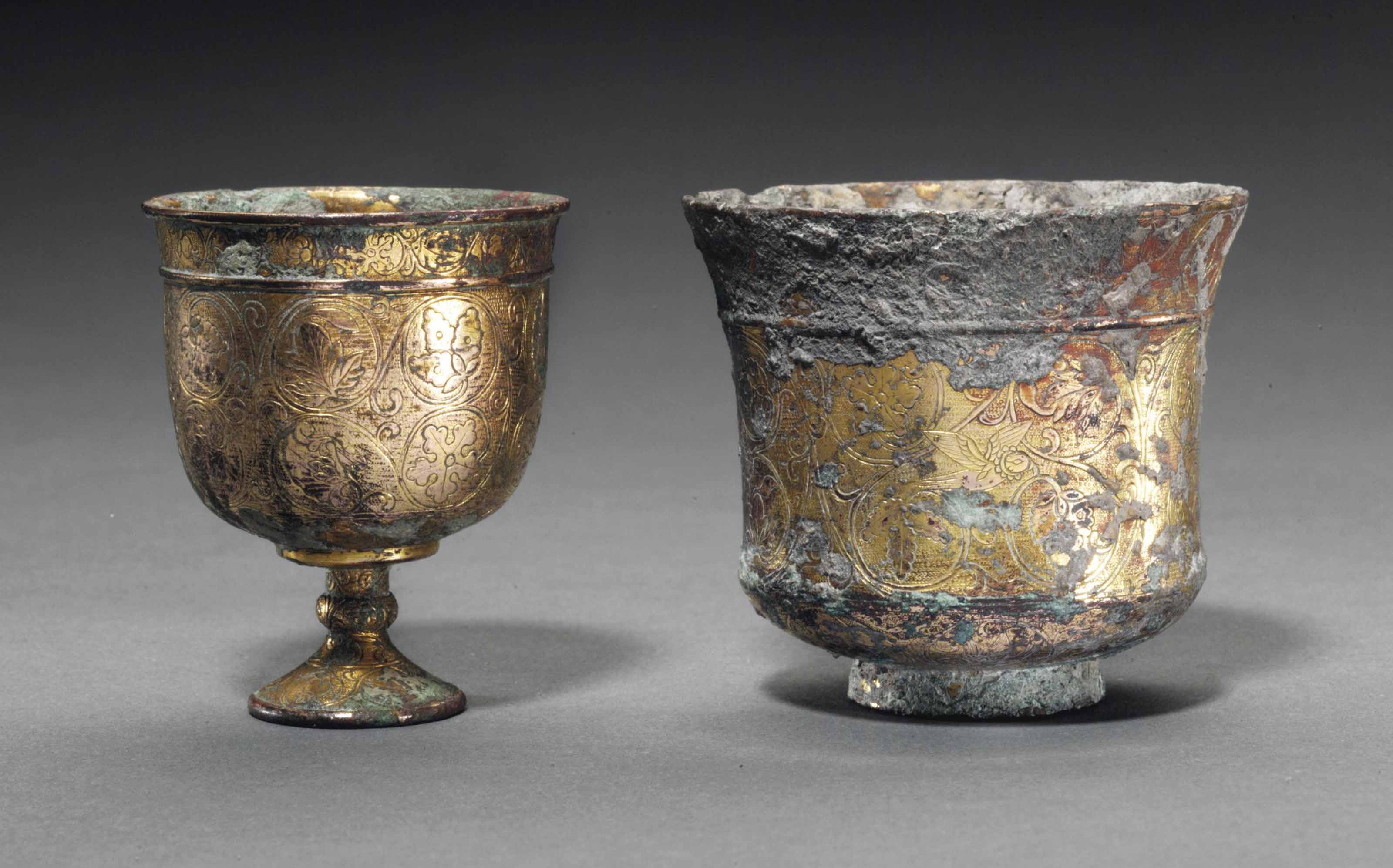 TWO GILT-BRONZE CUPS