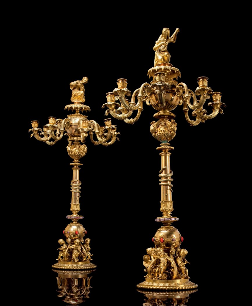 A PAIR OF IMPORTANT FRENCH SEMI-PRECIOUS AND HARDSTONE-MOUNTED ORMOLU ...
