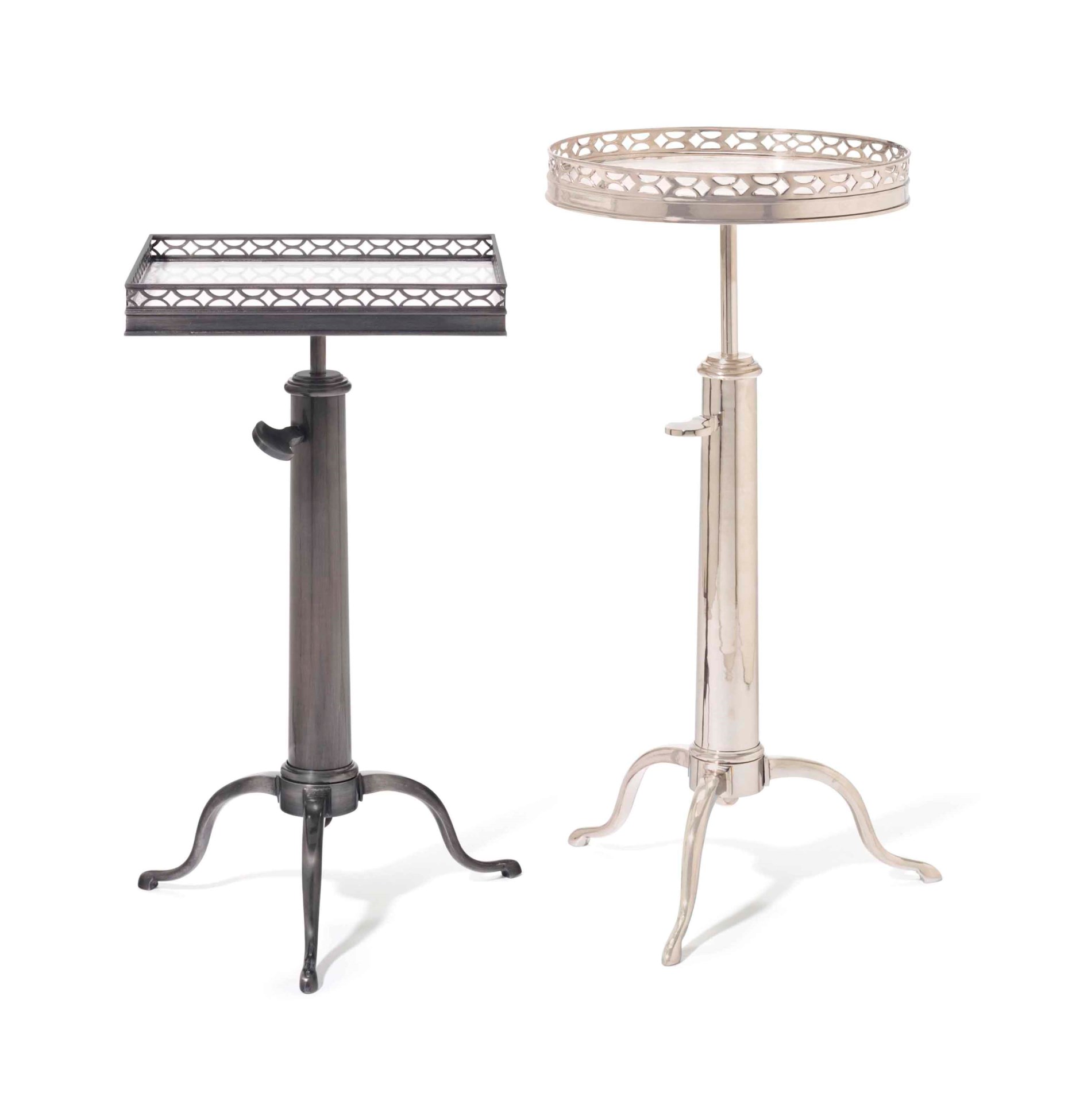 TWO METAL TELESCOPING TABLES, SUPPLIED BY MAISON MEILLEUR, PARIS, 20TH ...