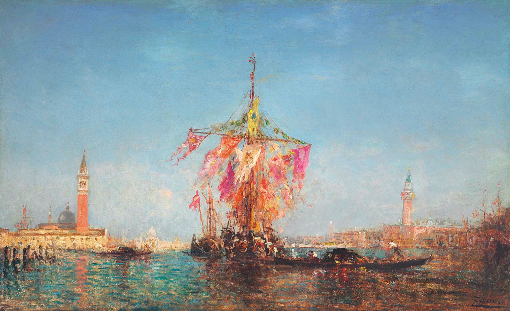 Félix Ziem (French, 1821-1911), Bateau pavoisé sur le bassin, Venise ...