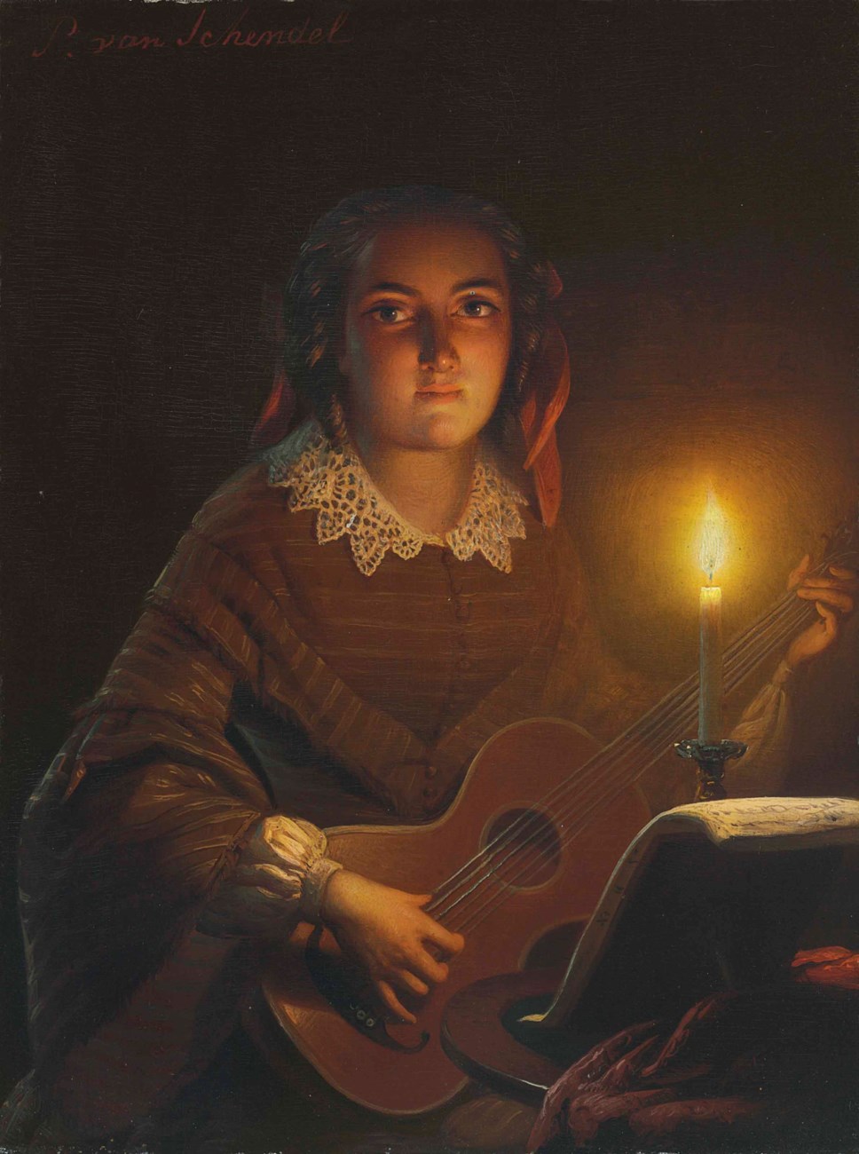 Petrus van Schendel (Dutch, 1806-1870), A Girl Playing a Guitar by ...