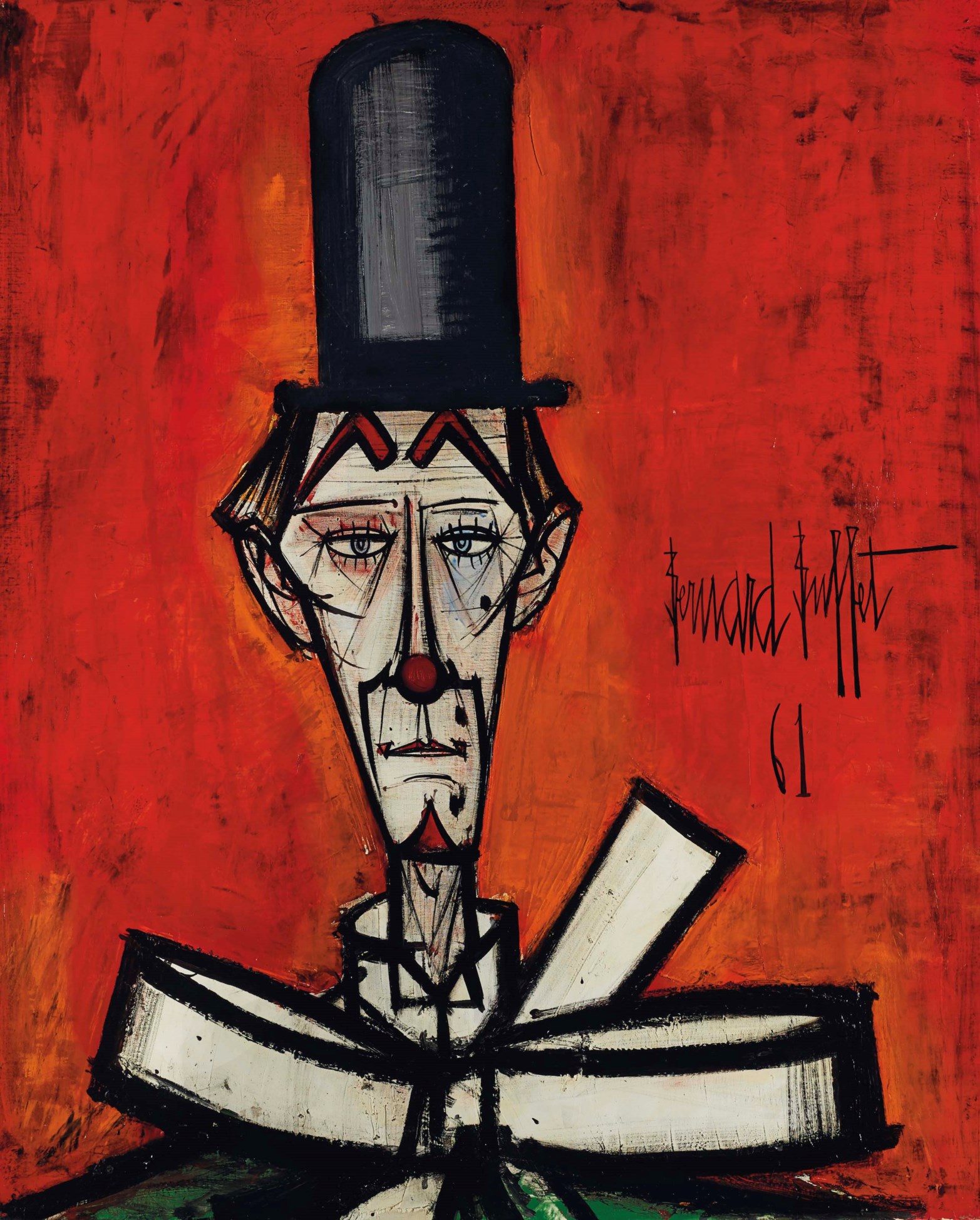 Bernard Buffet (1928-1999), Clown au chapeau noir fond rouge | Christie's