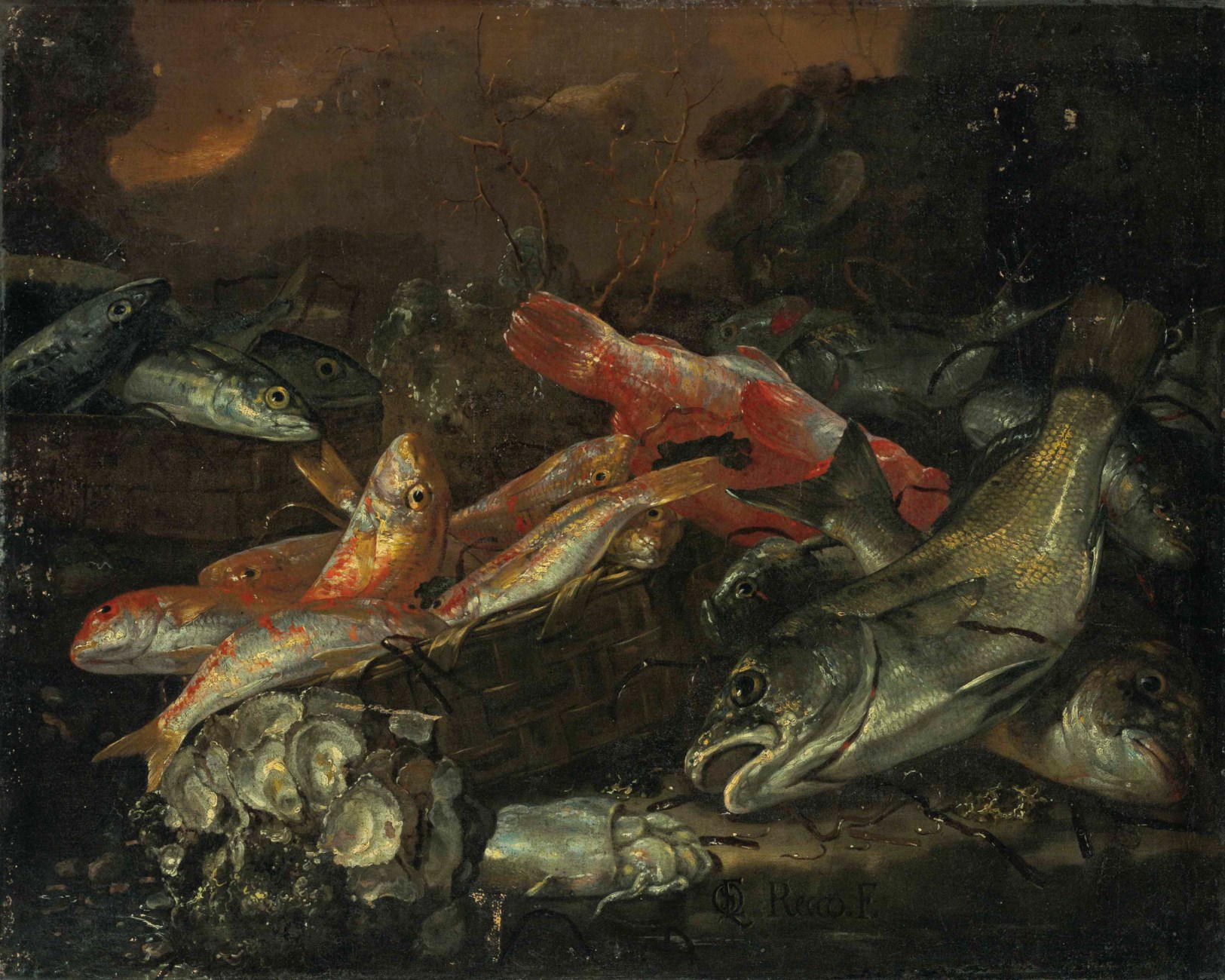 Giuseppe Recco (Naples 1634-1695 Alicante), Fish and oysters on a ...