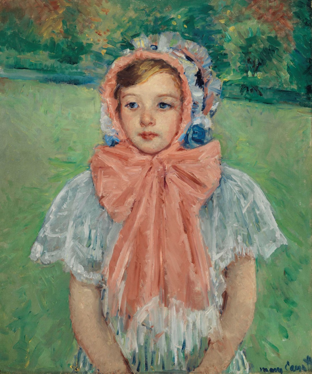 Mary Cassatt (1844-1926), Girl in a Bonnet Tied with a Large Pink Bow ...