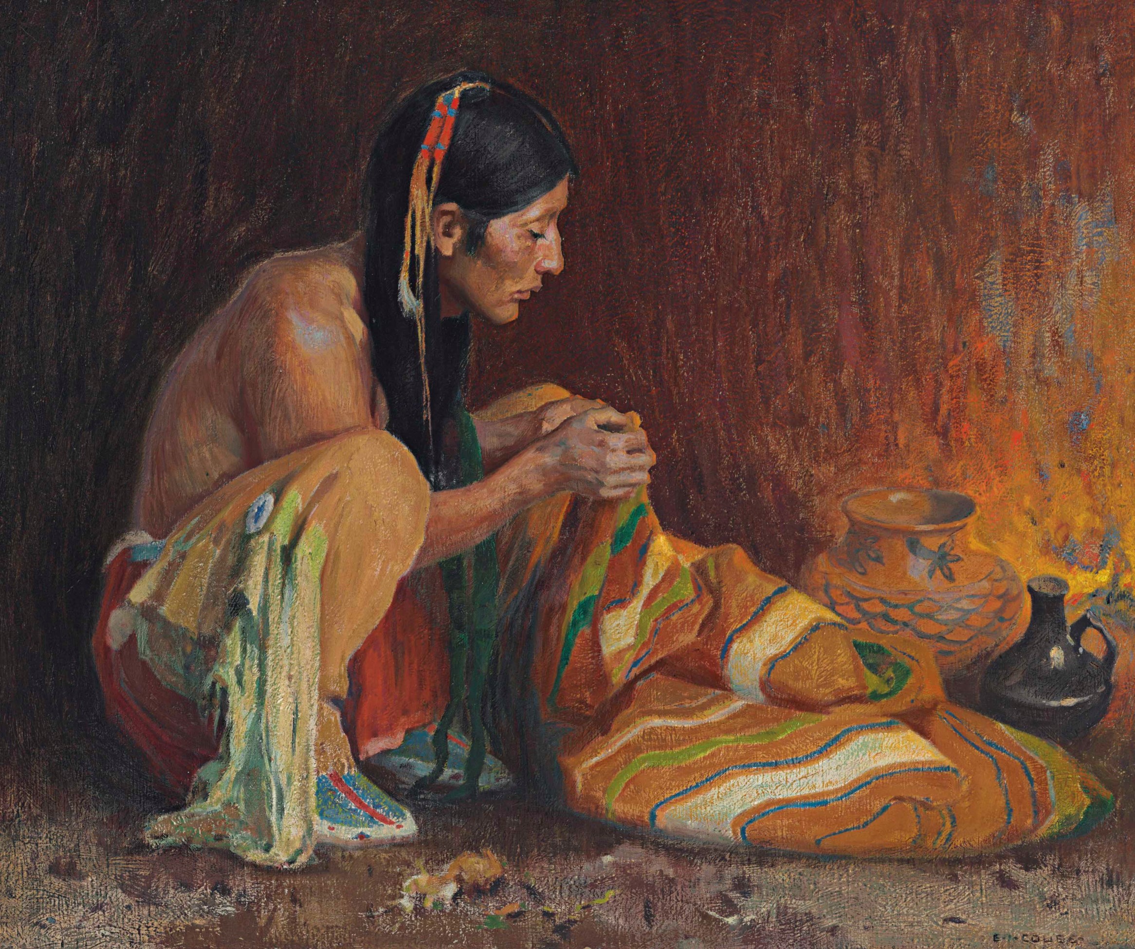 Eanger Irving Couse (1866-1936), The Chimayo Blanket | Christie's