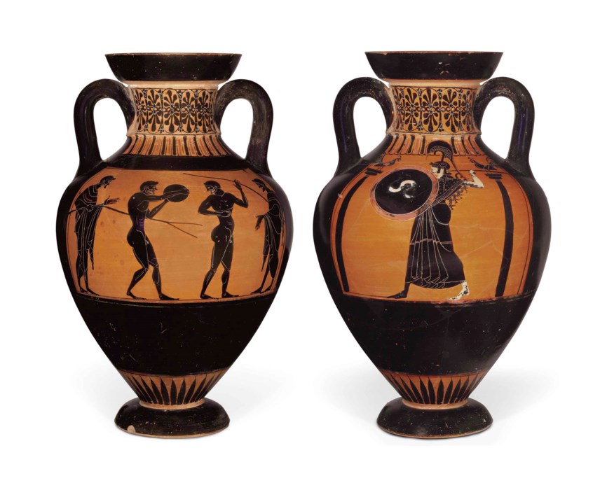 AN ATTIC BLACK-FIGURED PSEUDO PANATHENAIC AMPHORA, CIRCLE OF THE ...