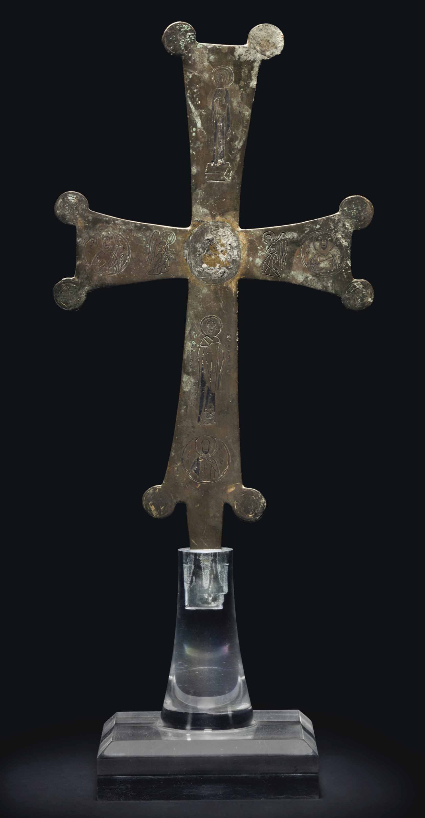 A BYZANTINE GILT-BRONZE PROCESSIONAL CROSS , CIRCA 10TH-11TH CENTURY A ...