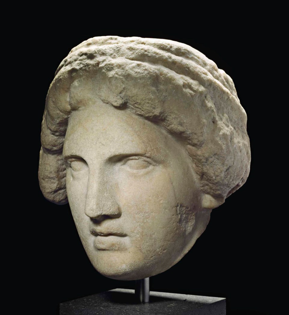 A GREEK MARBLE HEAD OF A GODDESS, CLASSICAL PERIOD, CIRCA 4TH CENTURY B ...
