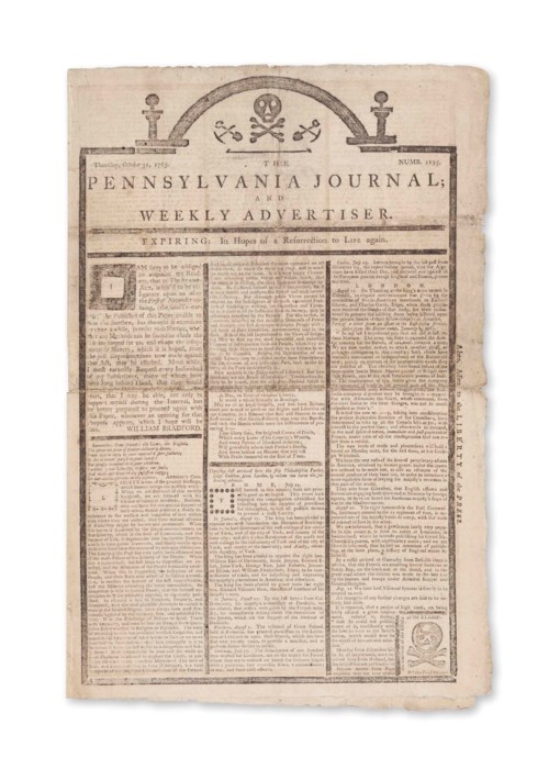 BRADFORD, William (1719-1791), editor. The Pennsylvania Journal; and ...