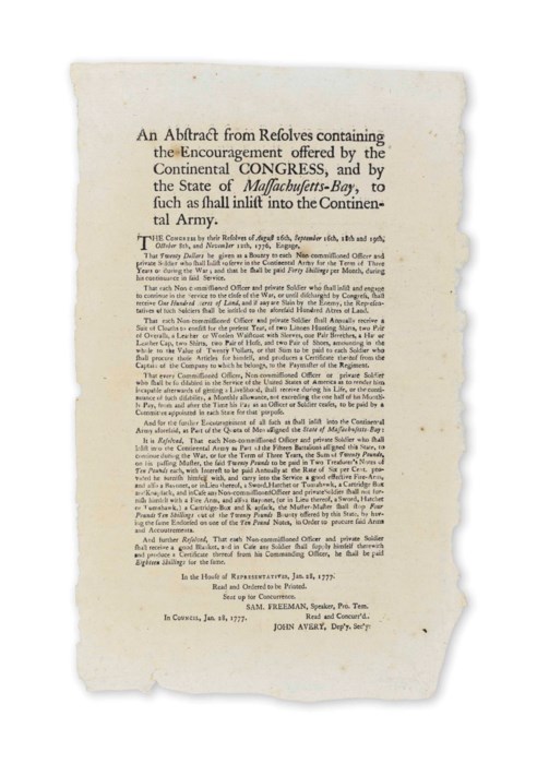 CONTINENTAL ARMY RECRUITING POSTER – An Abstract from Resolves ...