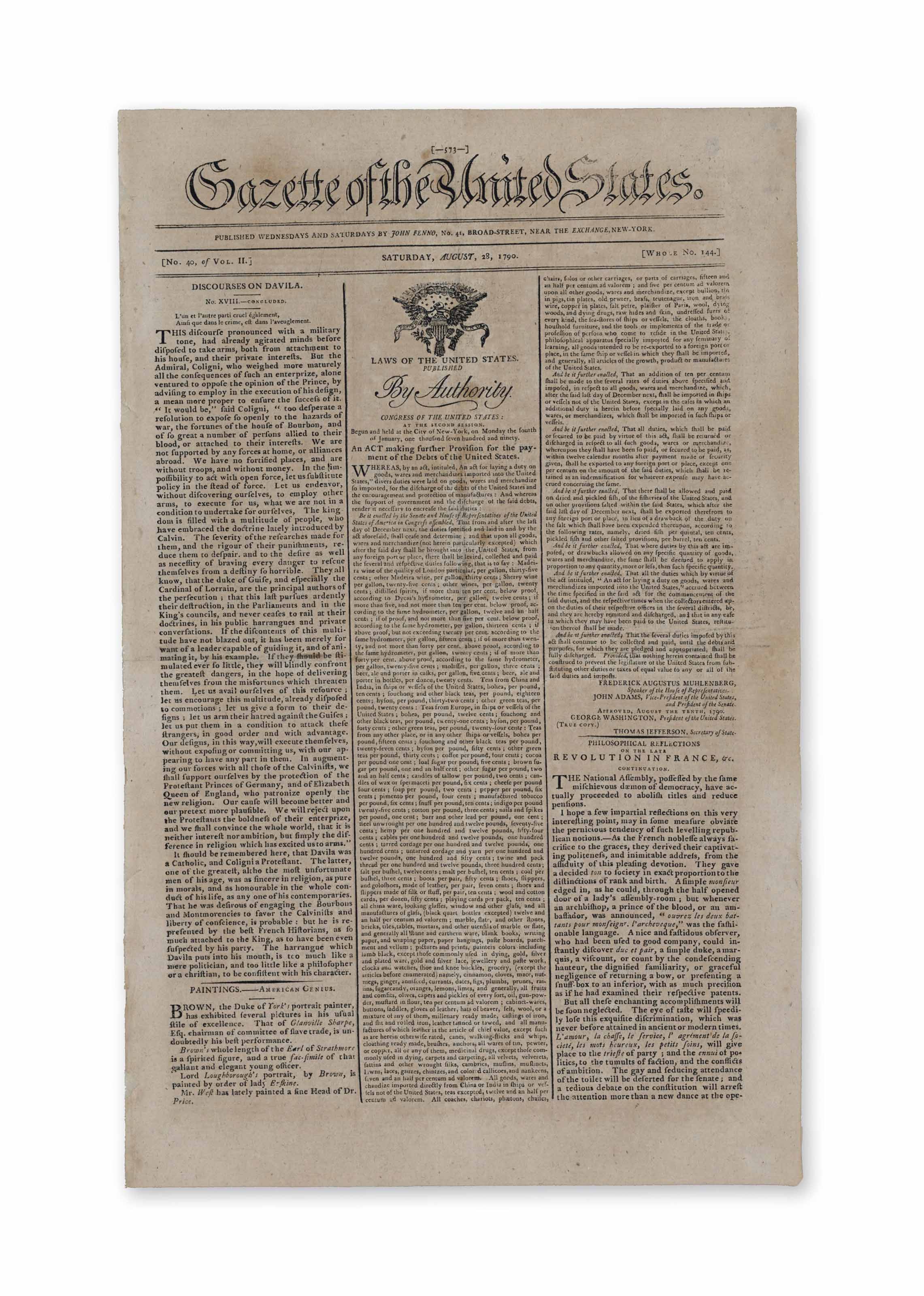 HAMILTON’S ASSUMPTION PLAN – Gazette of the United States. New York ...