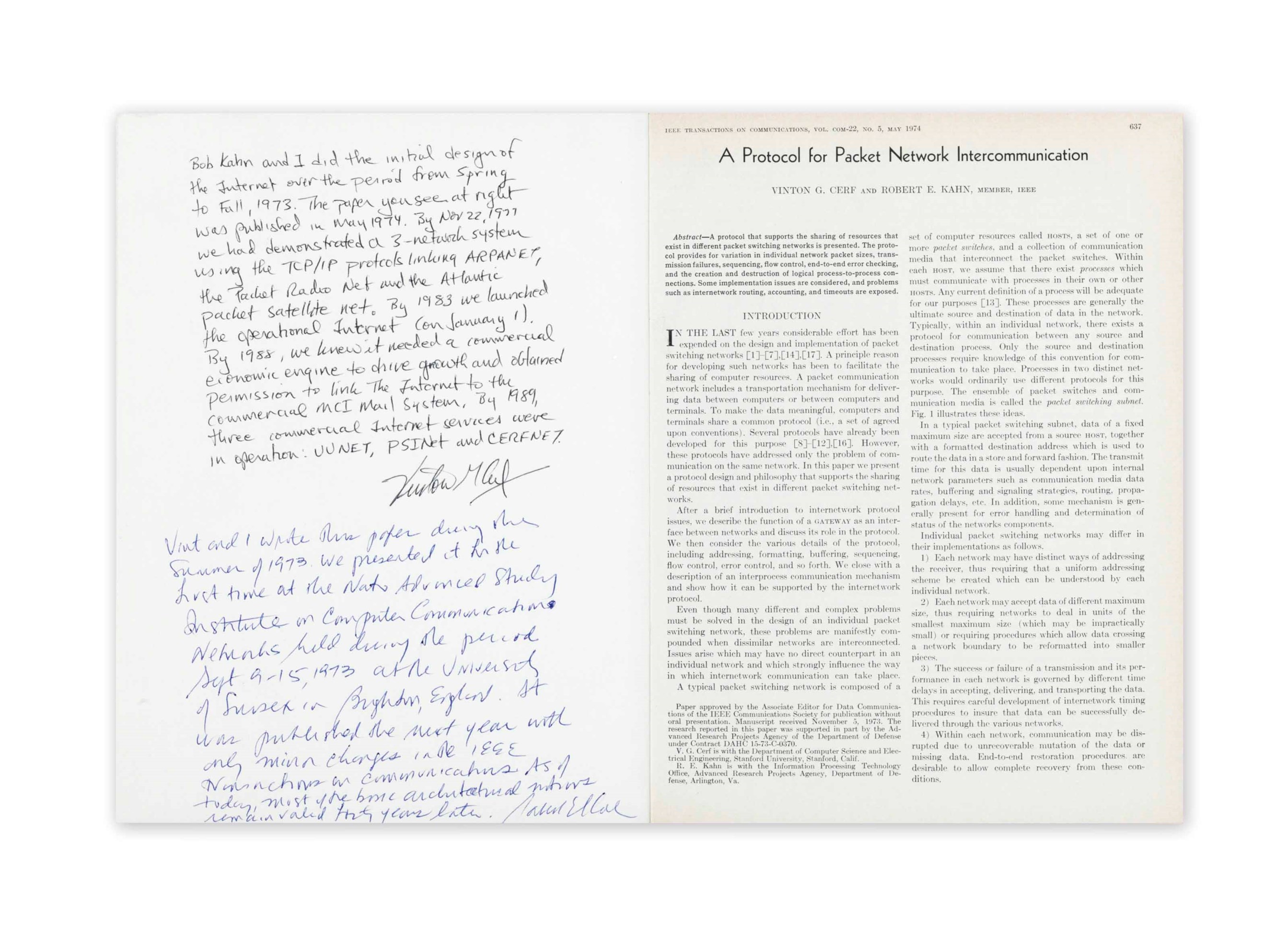 THE INTERNET – CERF, Vinton (b.1943) and KAHN, Robert (b.1938). “A ...