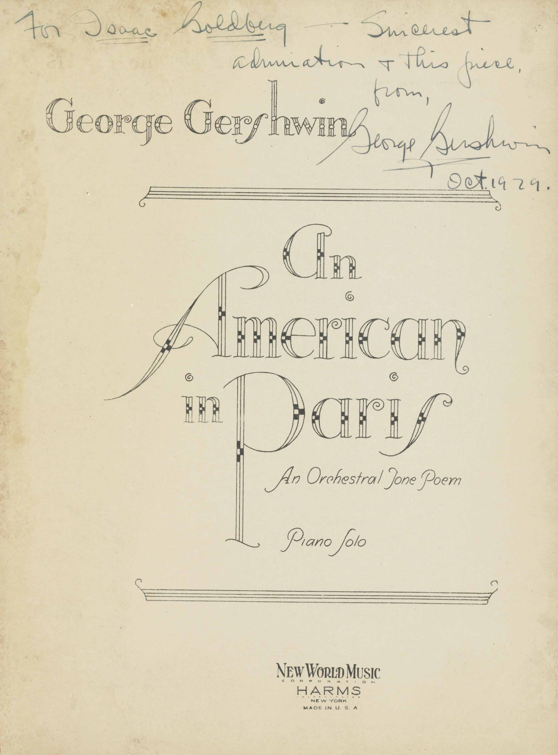 GERSHWIN, George (1898-1937). An American in Paris. New York: New World ...