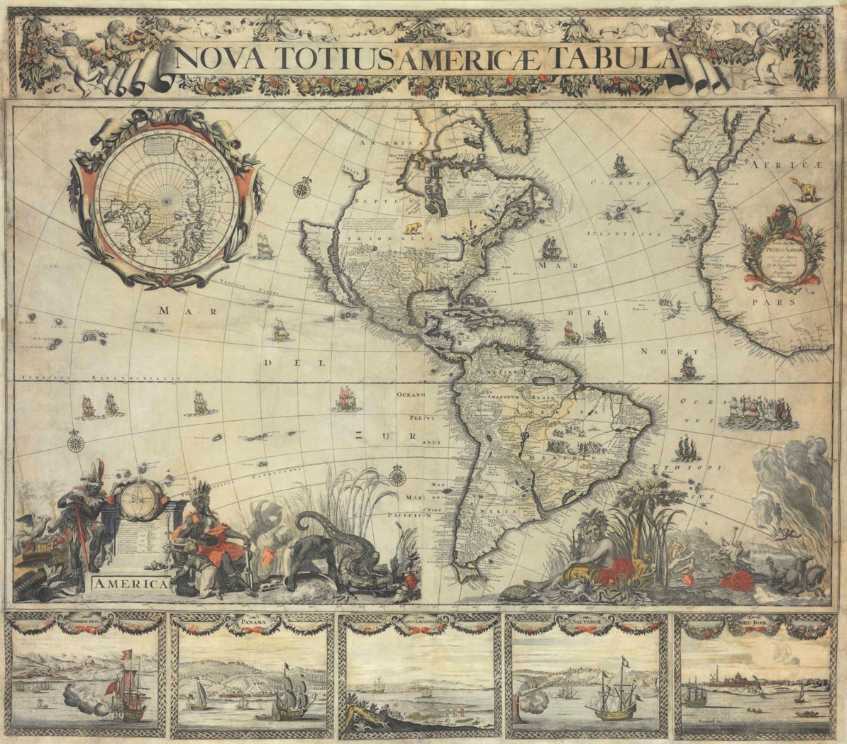 SCHENK, Petrus (1660-1711). Nova totius Americae tabula. Amsterdam: Petrus Schenk, c.1710 ...