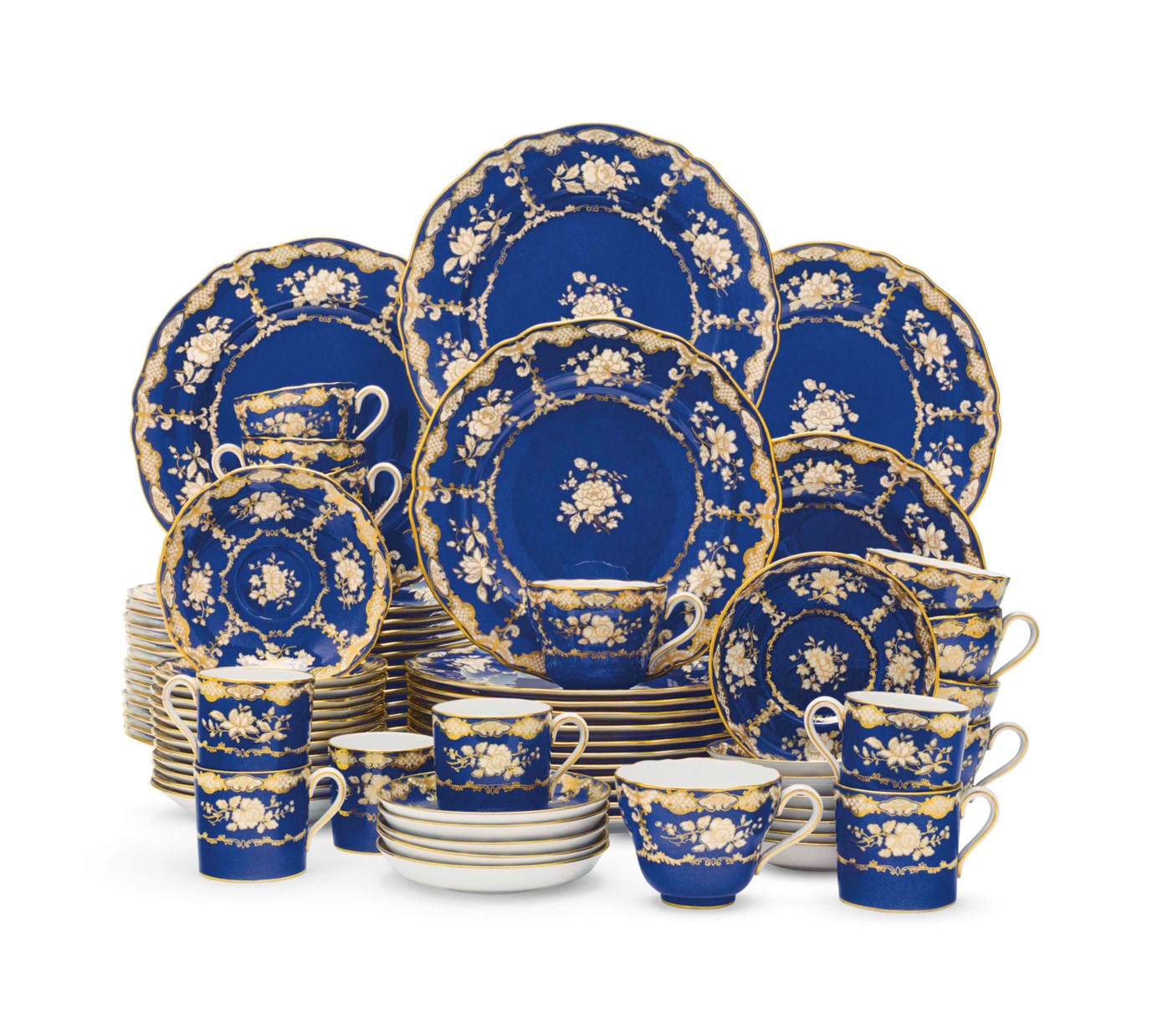 A SPODE PORCELAIN POWDERED-BLUE GROUND PART SERVICE, 20TH CENTURY ...