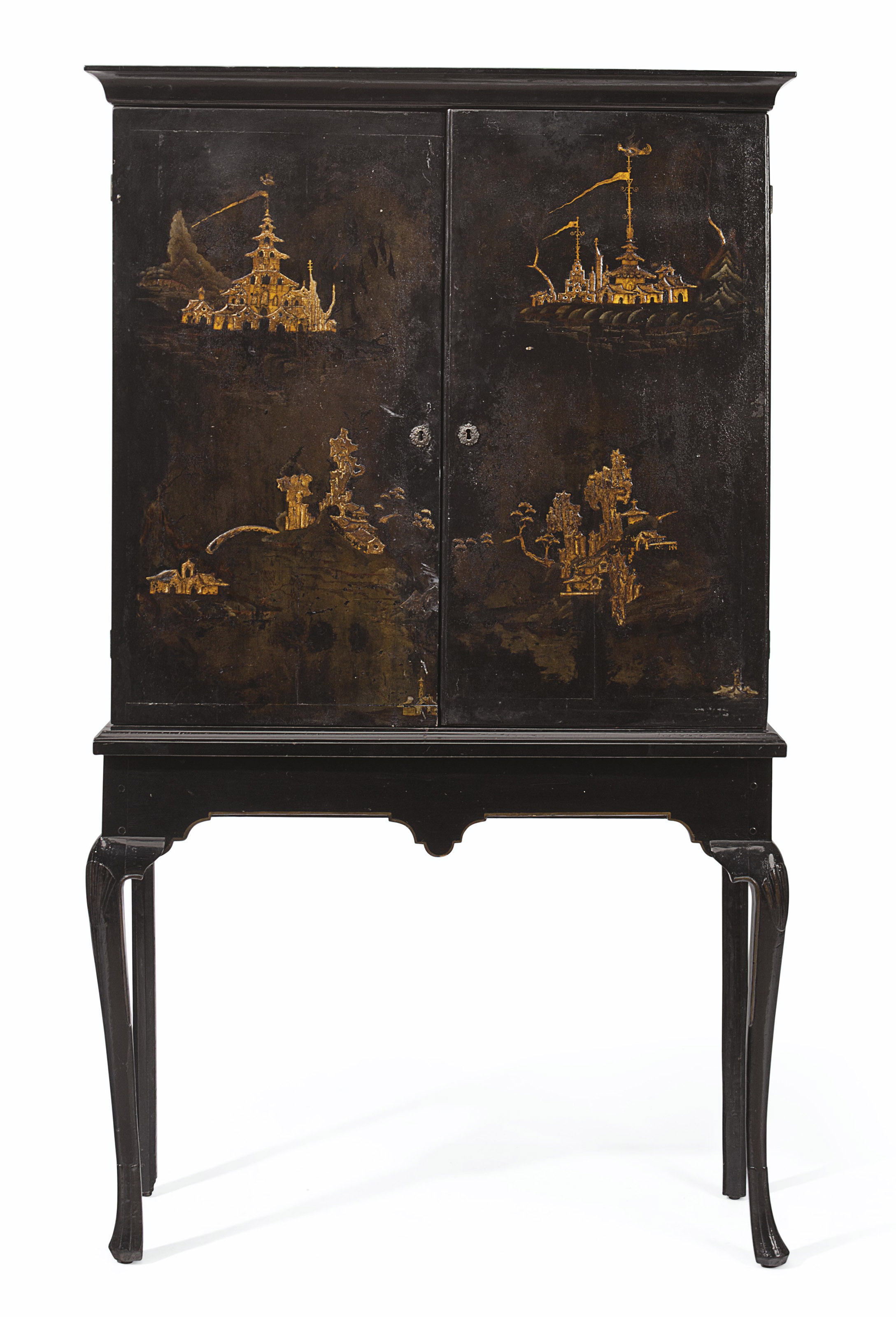 A NORTH EUROPEAN BLACK AND GILT-JAPANNED CABINET