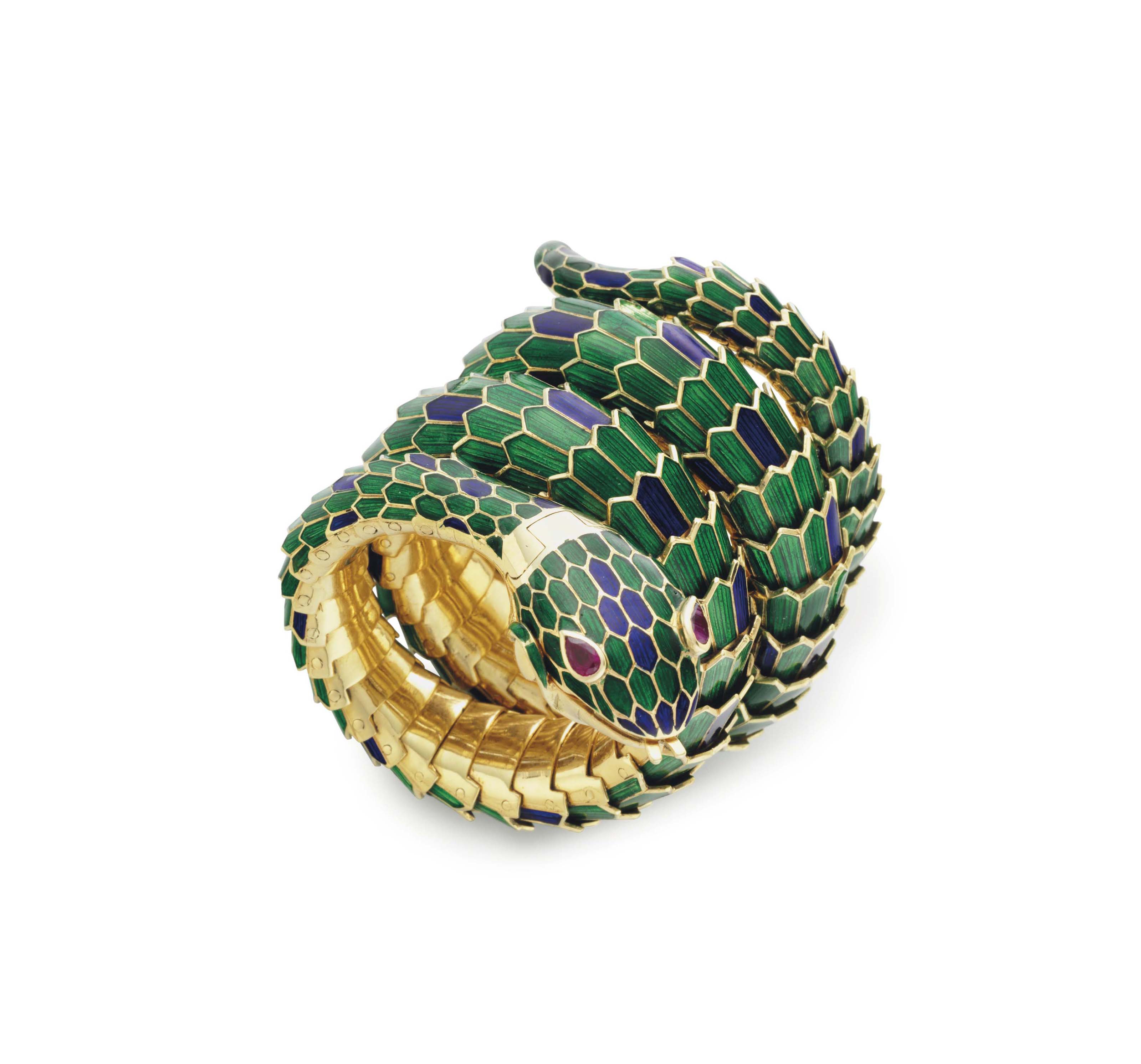 AN ENAMEL, RUBY AND GOLD WATCH BRACELET, BY GUCCI