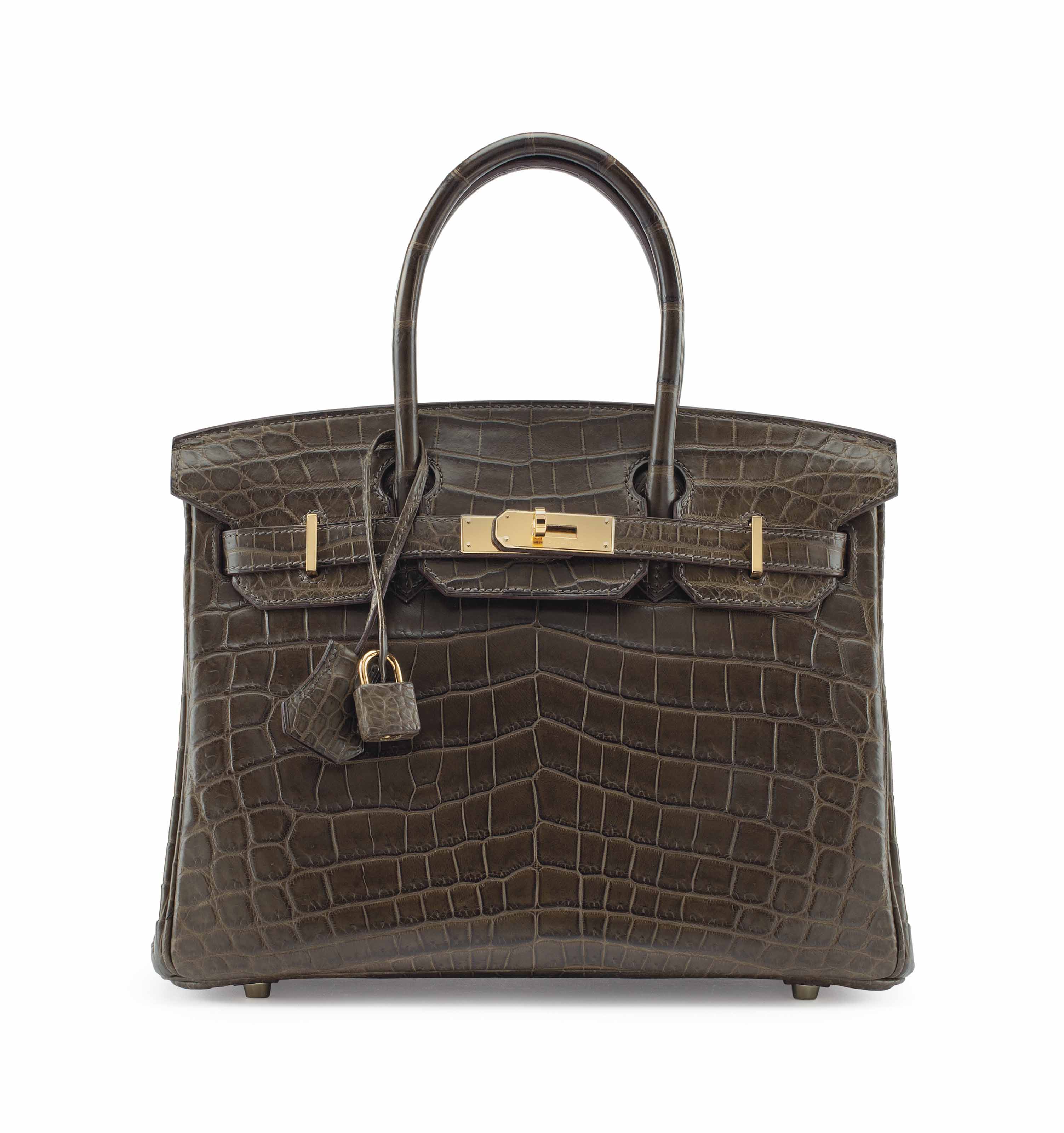 A MATTE GRIS ELEPHANT NILOTICUS CROCODILE BIRKIN 30 WITH GOLD HARDWARE ...