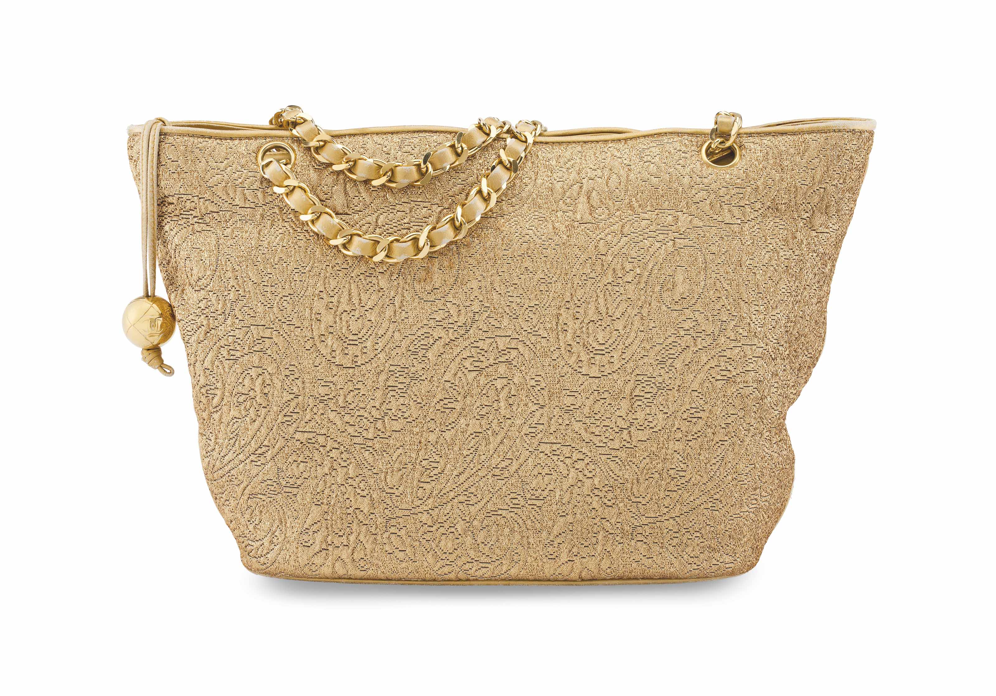 A VINTAGE GOLD BROCADE FABRIC SHOULDER BAG WITH GOLD HARDWARE, CHANEL ...