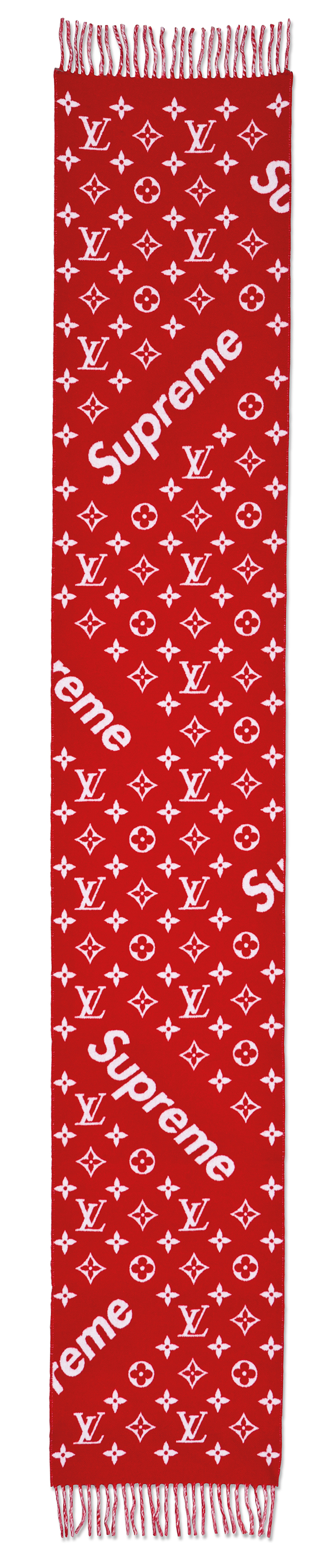A RED WOOL AND CASHMERE SCARF BY SUPREME, LOUIS VUITTON, 2017 | Christie’s