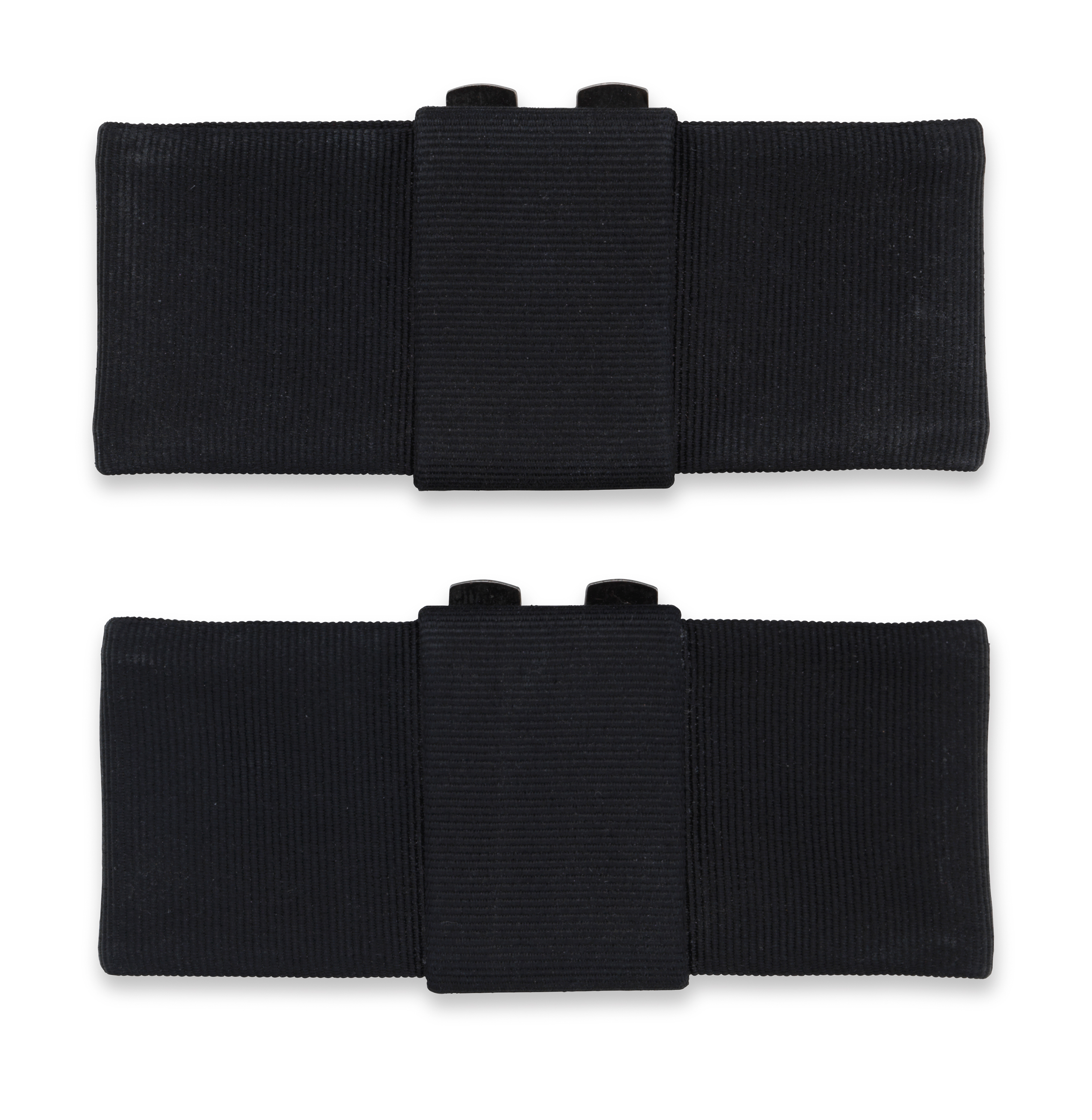 A SET OF TWO BLACK COTTON SHOE CLIPS WITH SILVER HARDWARE, CHANEL ...