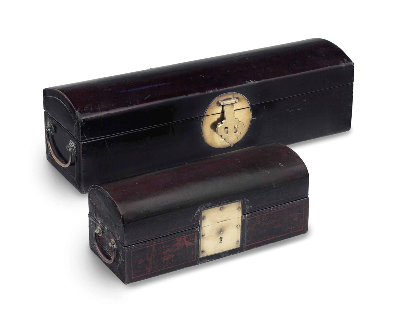 TWO CHINESE LEATHER-BOUND SCROLL BOXES, 19TH/EARLY 20TH CENTURY ...