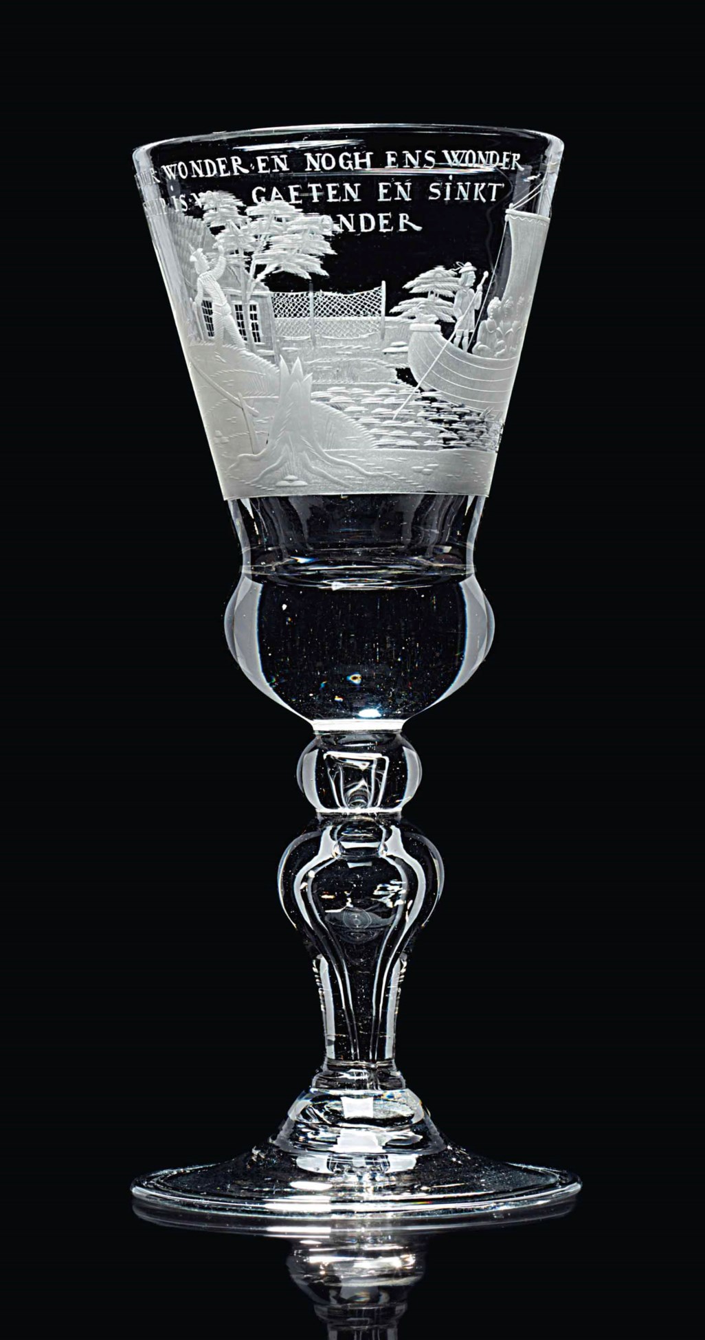 A CONTINENTAL DUTCH-ENGRAVED GLASS GOBLET, CIRCA 1750, THE GLASS ...