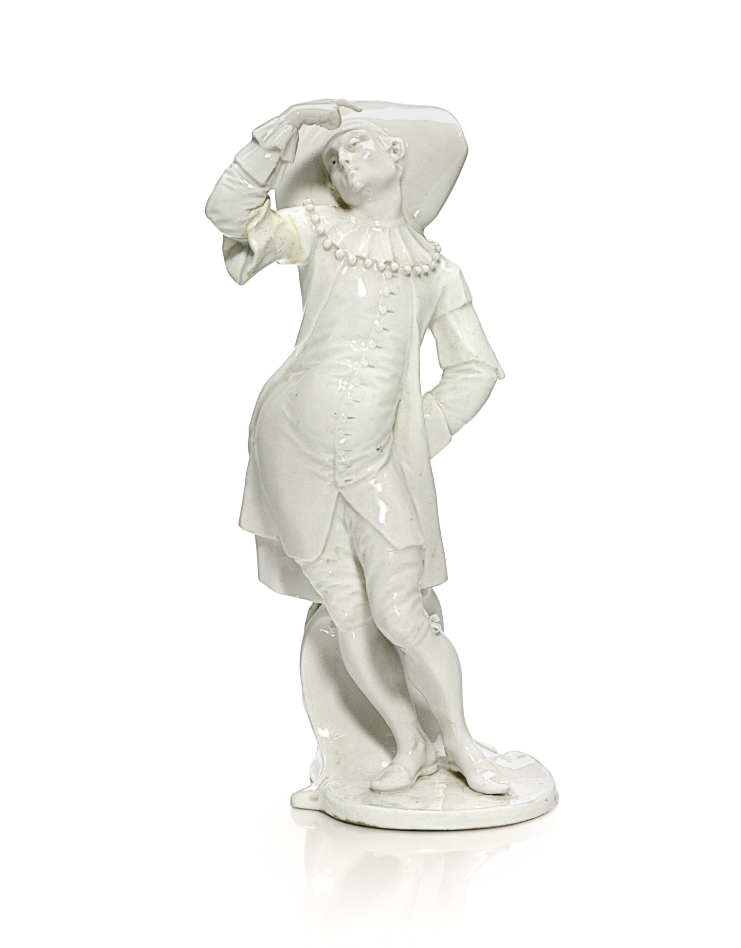 A NYMPHENBURG PORCELAIN COMMEDIA DELL'ARTE WHITE-GLAZED FIGURE OF IL ...