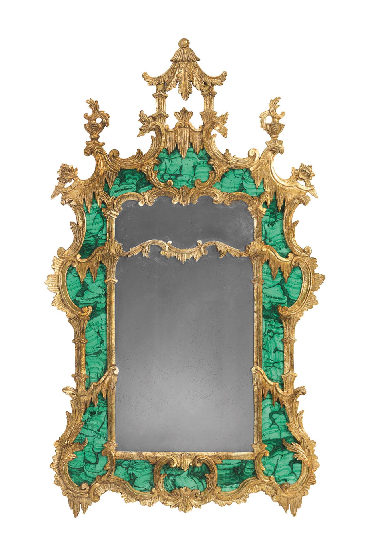 A GILTWOOD AND MALACHITE-VENEERED MIRROR, LATE 19TH CENTURY, THE ...