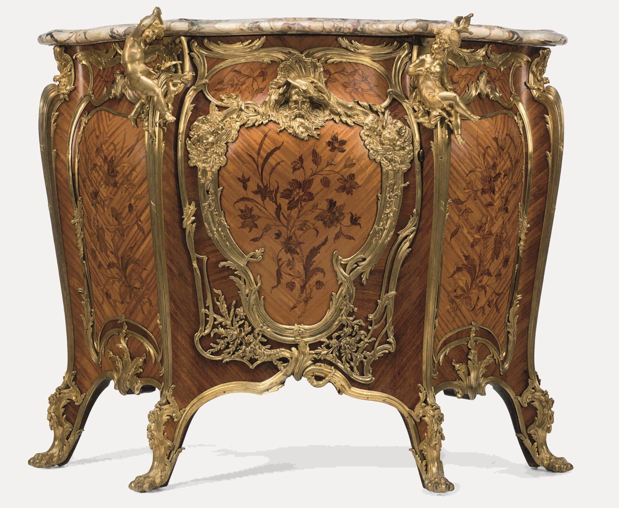 A FINE AND LARGE FRENCH ORMOLU-MOUNTED KINGWOOD, BOIS SATINÉ AND BOIS ...