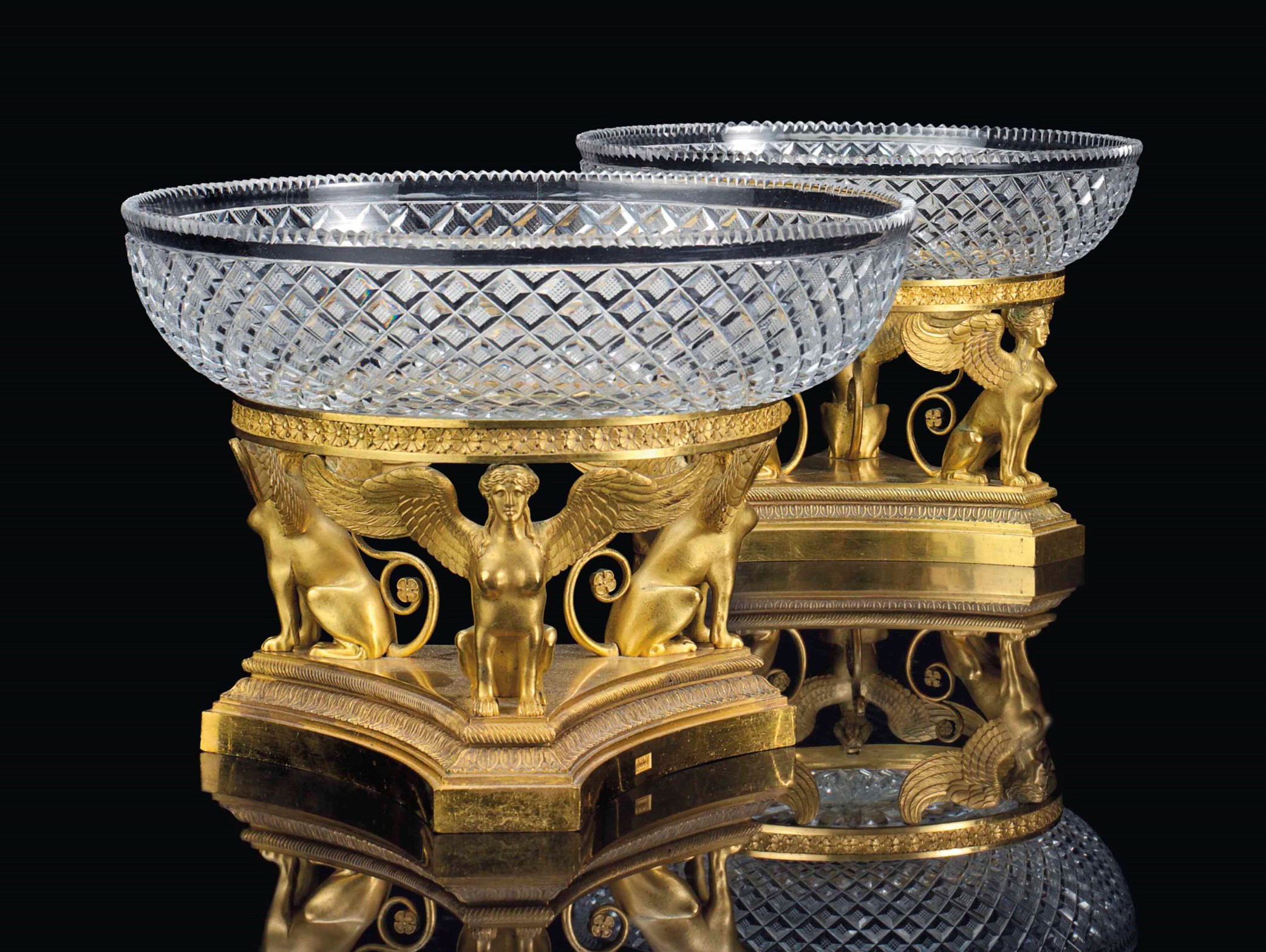 A PAIR OF FRENCH ORMOLU AND CUT GLASS FIGURAL TAZZE, BY JEAN-BAPTISTE ...