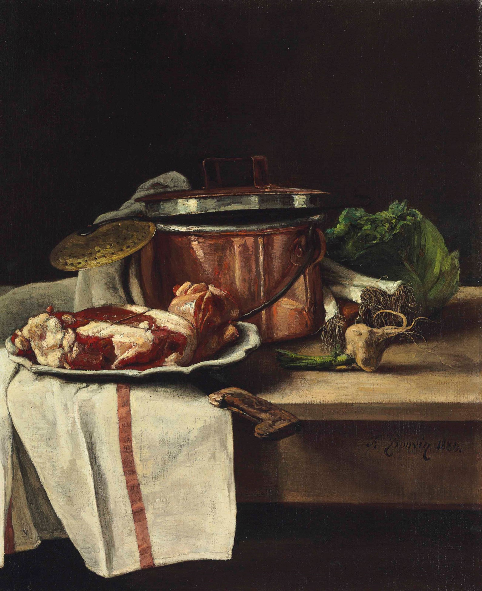 François Bonvin (French, 1817-1887), Still Life with Cabbage, Leeks ...