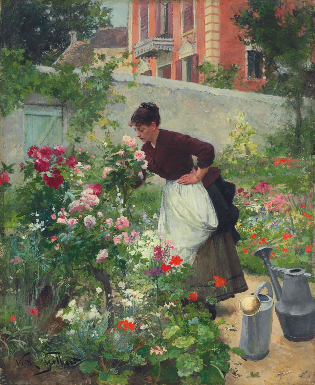 Victor Gabriel Gilbert (French, 1847-1933), Une jardinière avec des ...