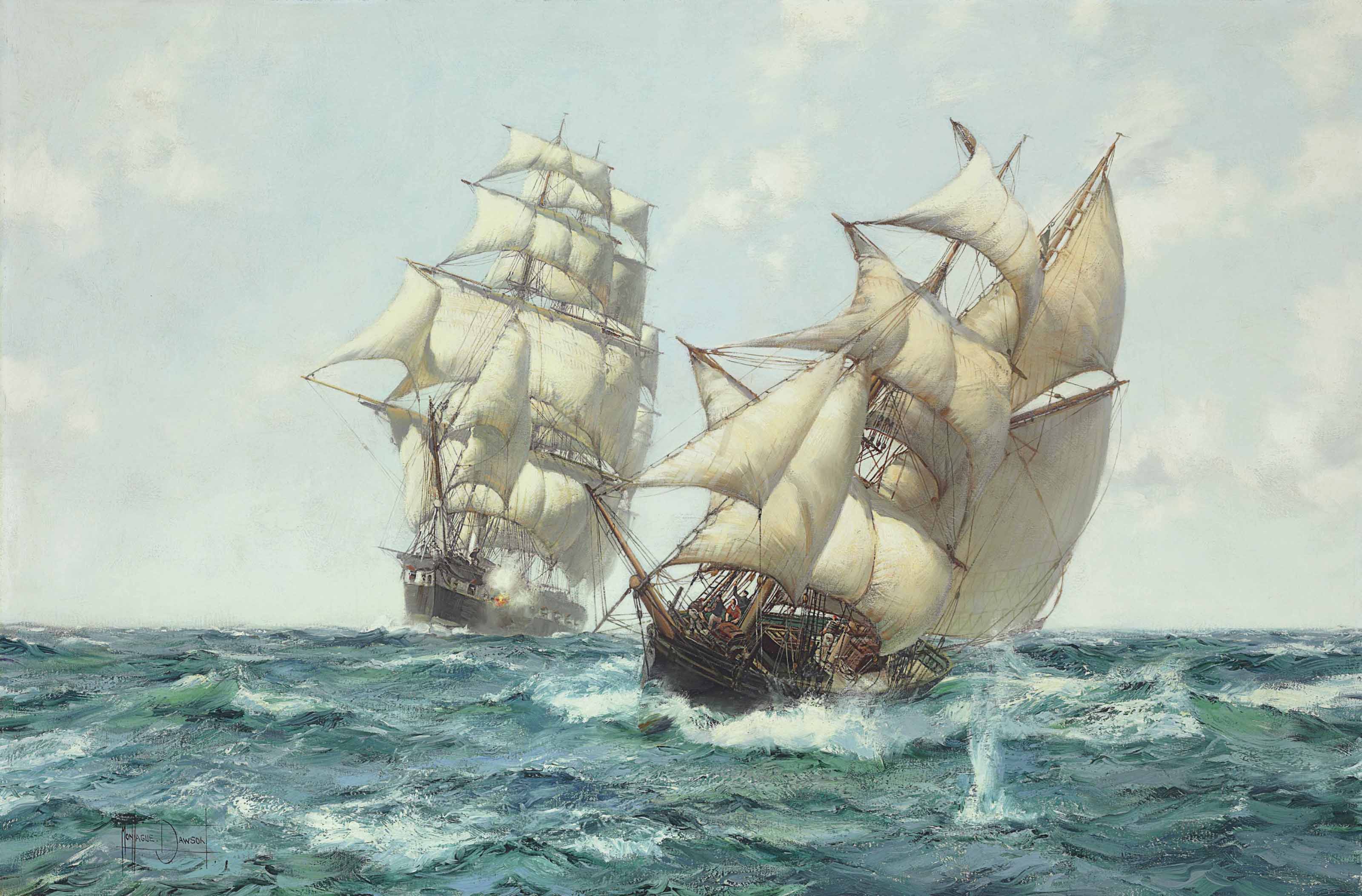 Montague Dawson, F.R.S.A., R.S.M.A. (British, 1895-1973) , Heave To - A ...