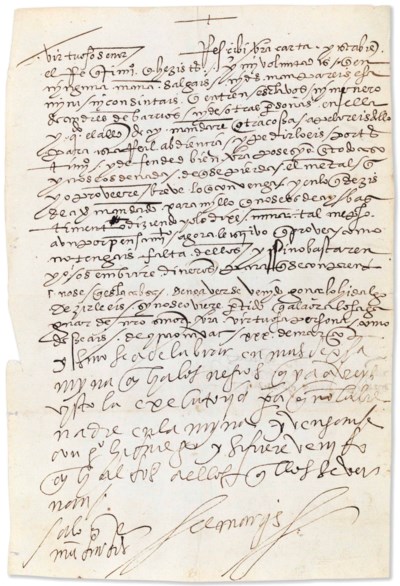 CORTES, Hernán (1485-1547). Letter signed ("El Marques"), with seven ...