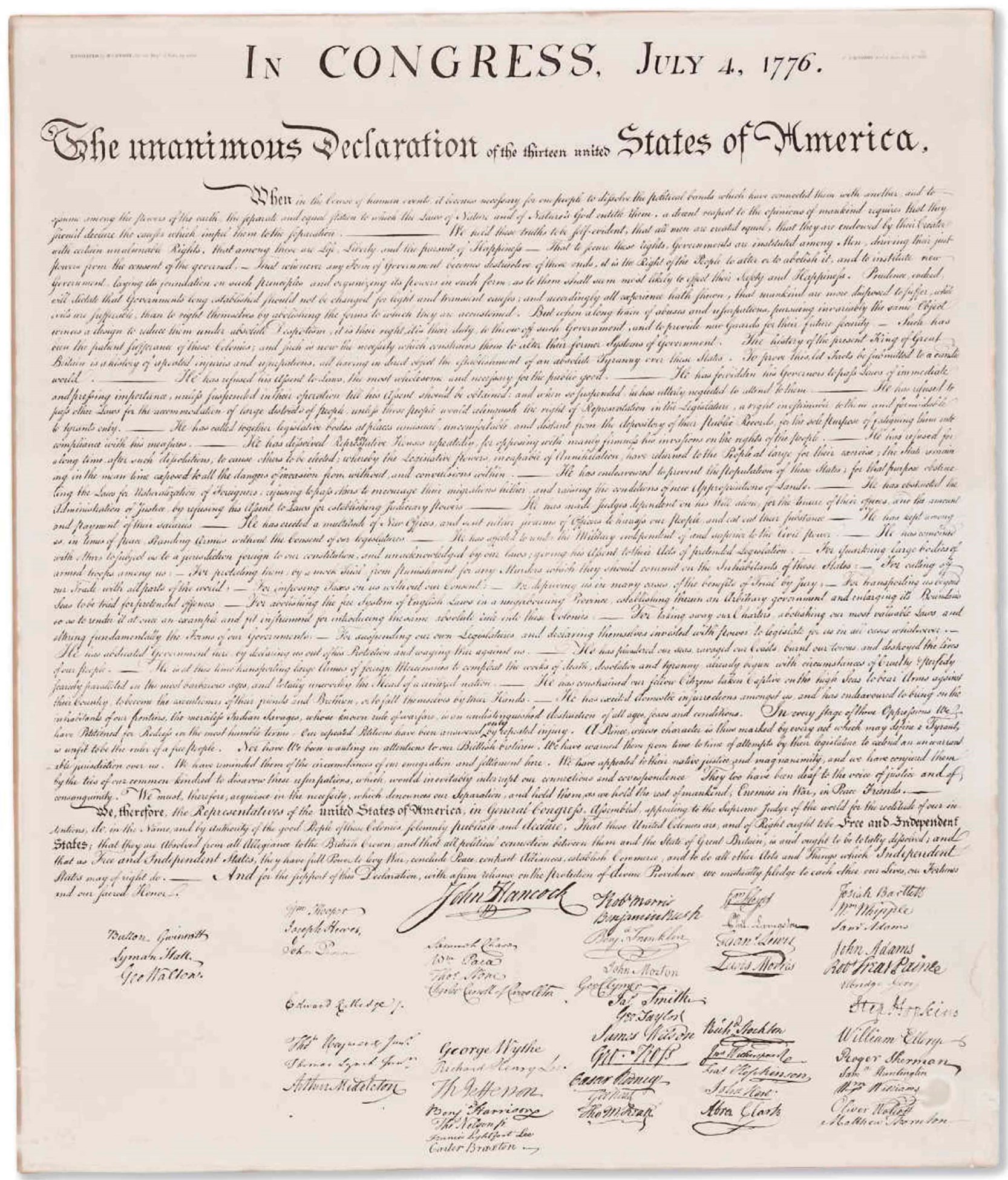 [DECLARATION OF INDEPENDENCE]. In Congress, July 4, 1776. The Unanimous ...