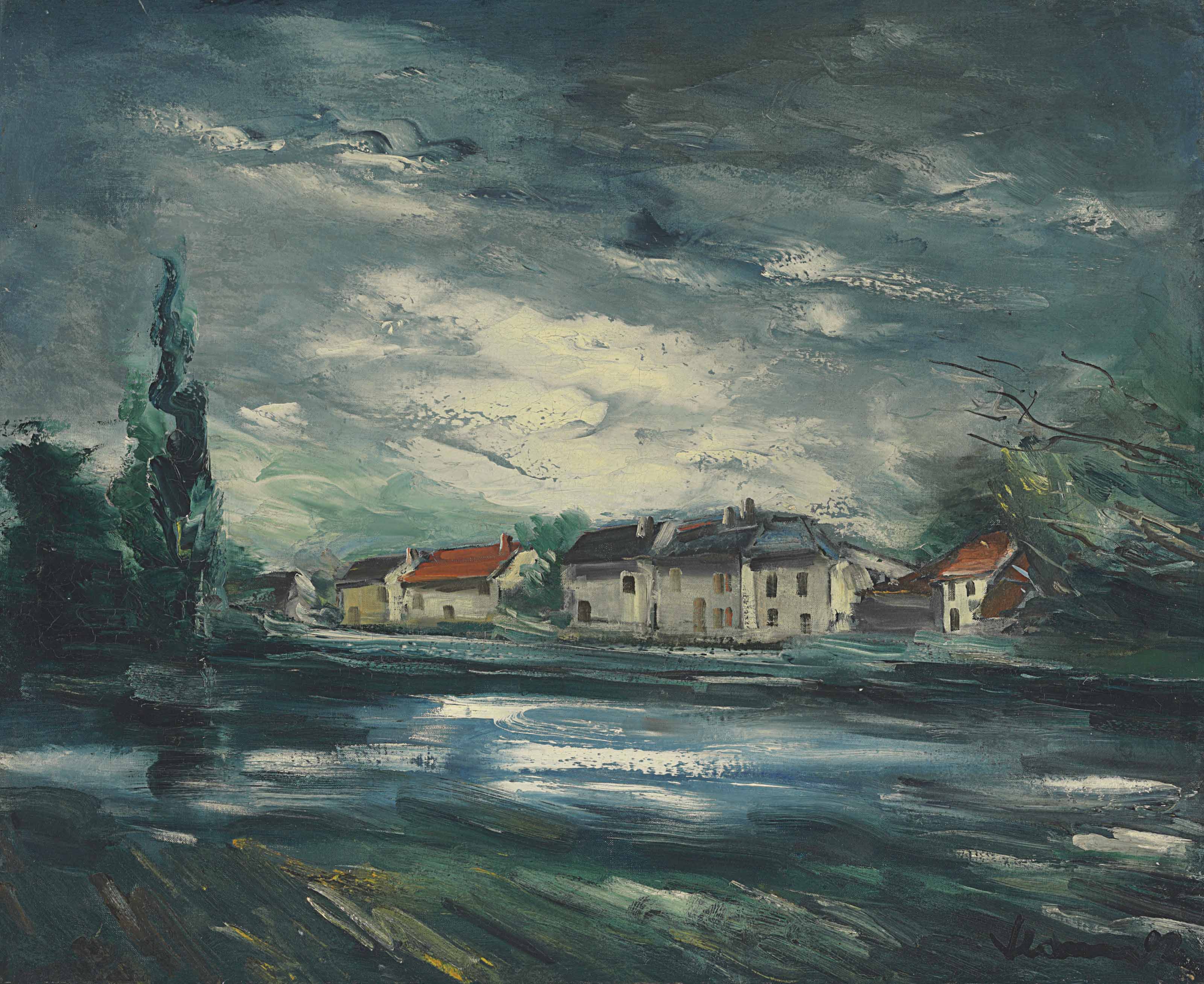 Maurice de Vlaminck (1876-1958) , Village au bord de la rivière ...