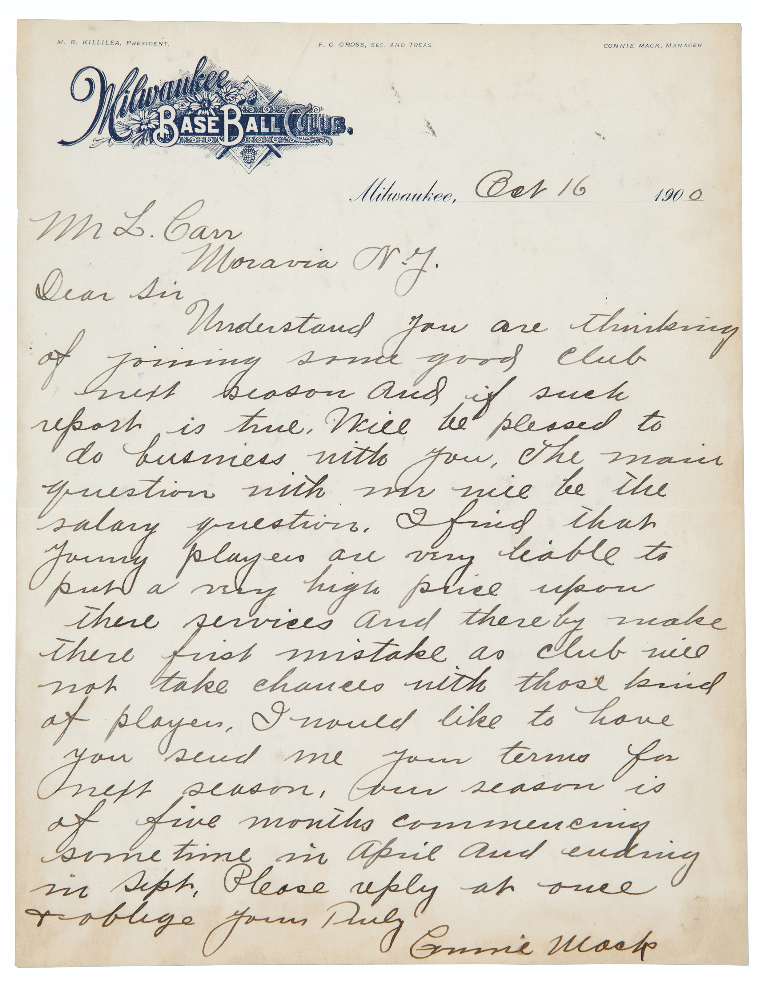 CONNIE MACK HANDWRITTEN LETTERS, | Christie’s
