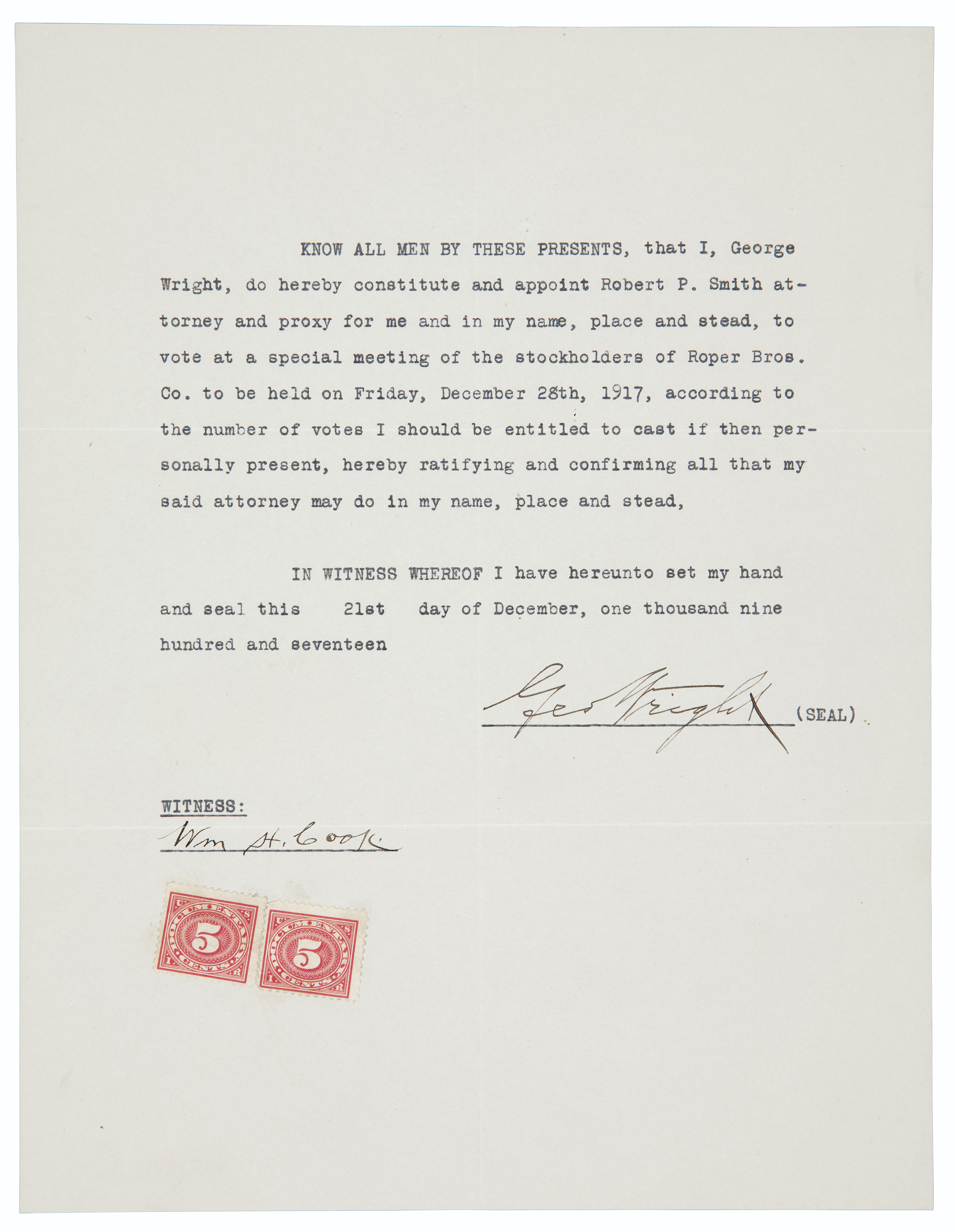 GEORGE WRIGHT SIGNED DOCUMENT, | Christie’s
