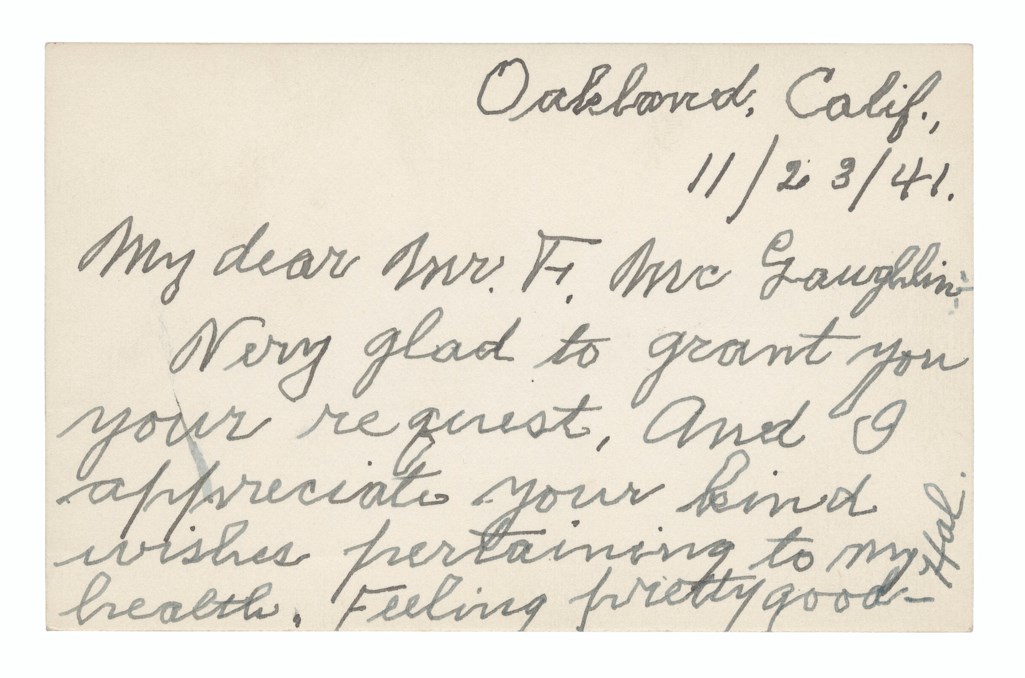 HAL CHASE SIGNED LETTER, | Christie’s