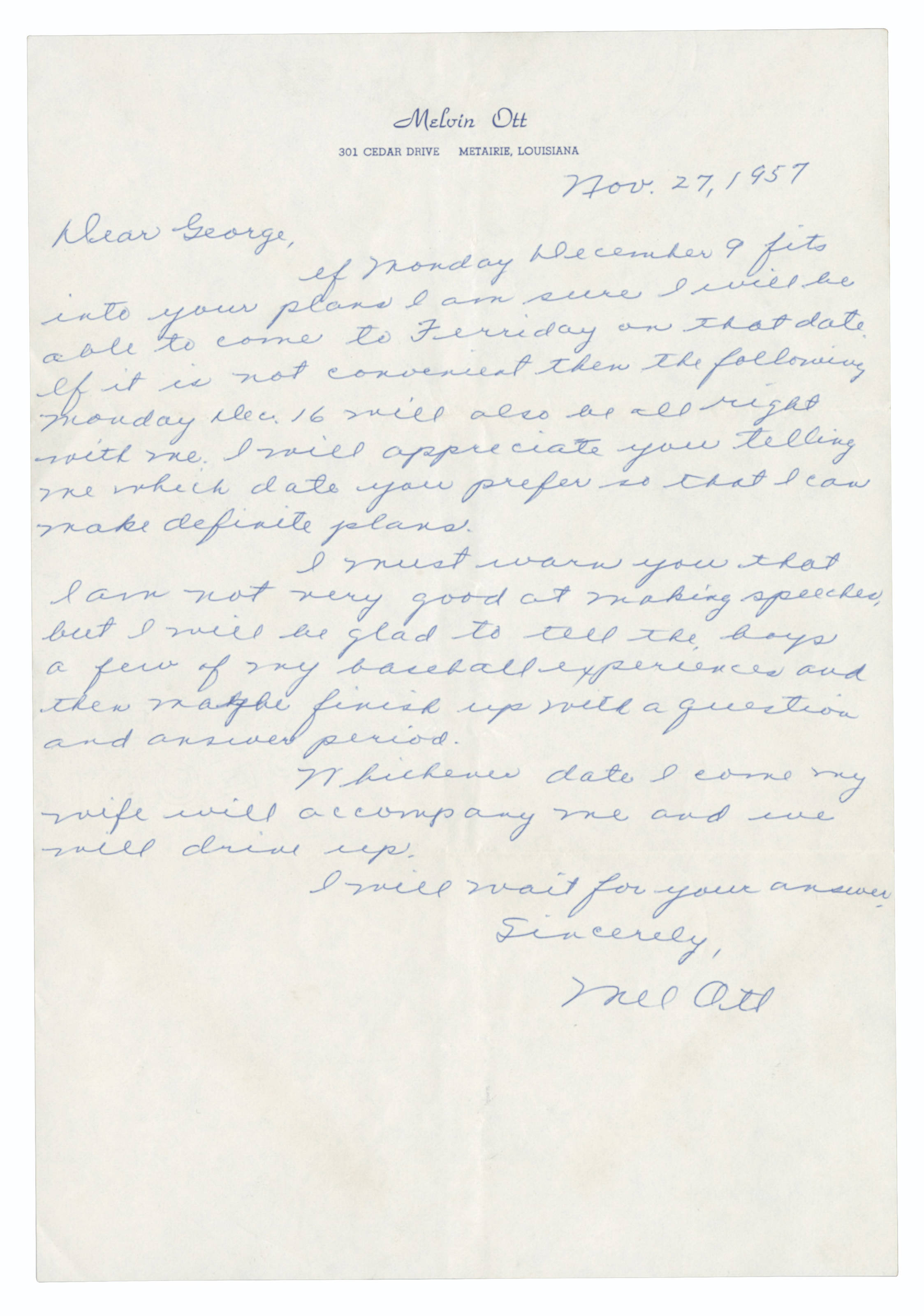 HALL OF FAMER HANDWRITTEN LETTER COLLECTION, | Christie’s