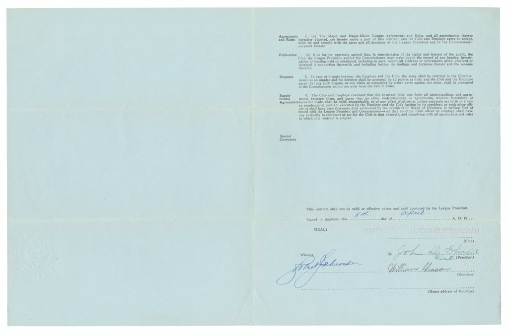 WILLIAM “KID” GLEASON SIGNED CONTRACT, | Christie’s